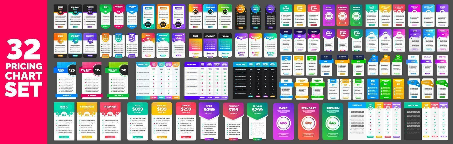 Big 32 Mega Collection Of Ui Ux Mobile App Pricing Chart Table Subscription Design Or Website
