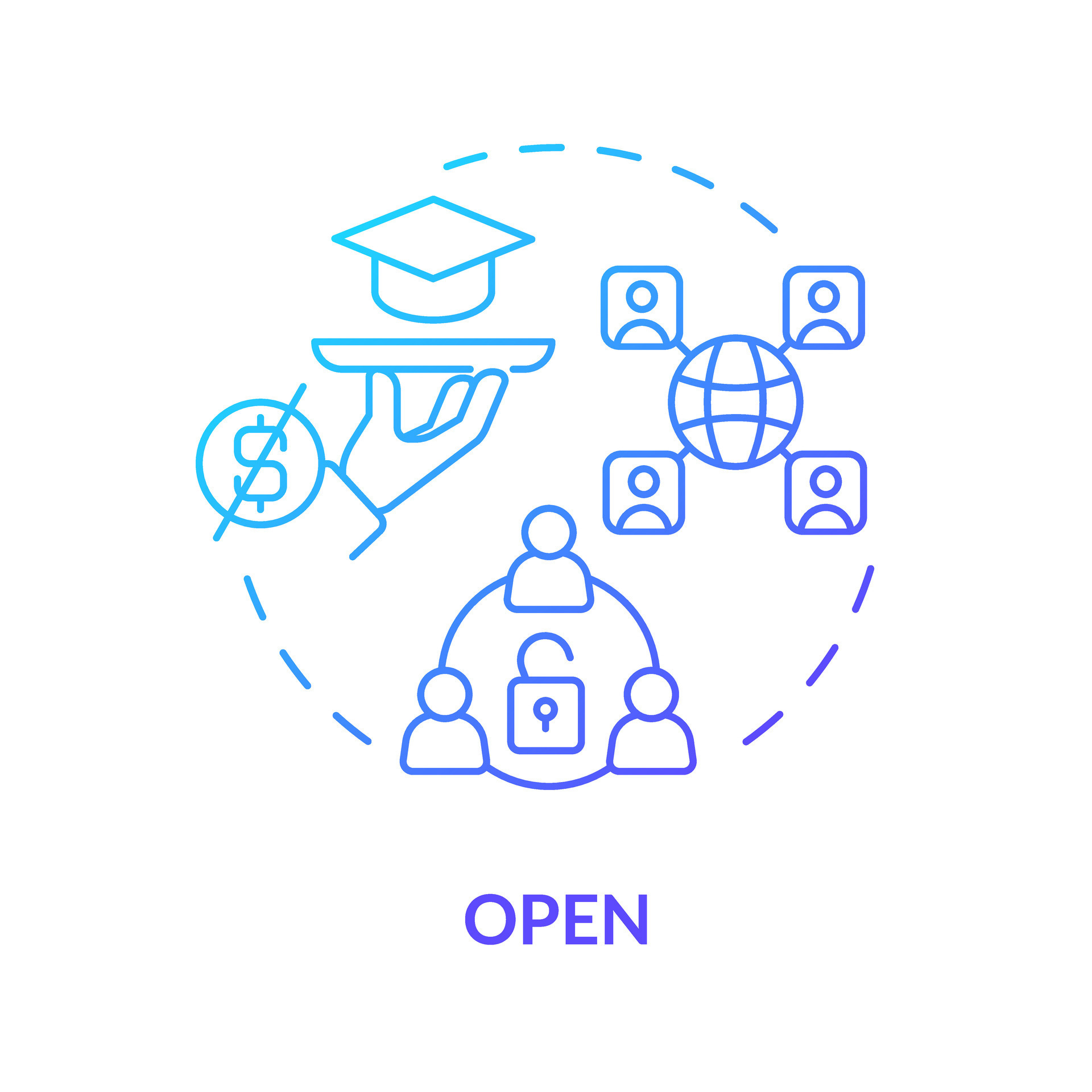2D gradient icon open concept, simple isolated vector, MOOC blue thin ...