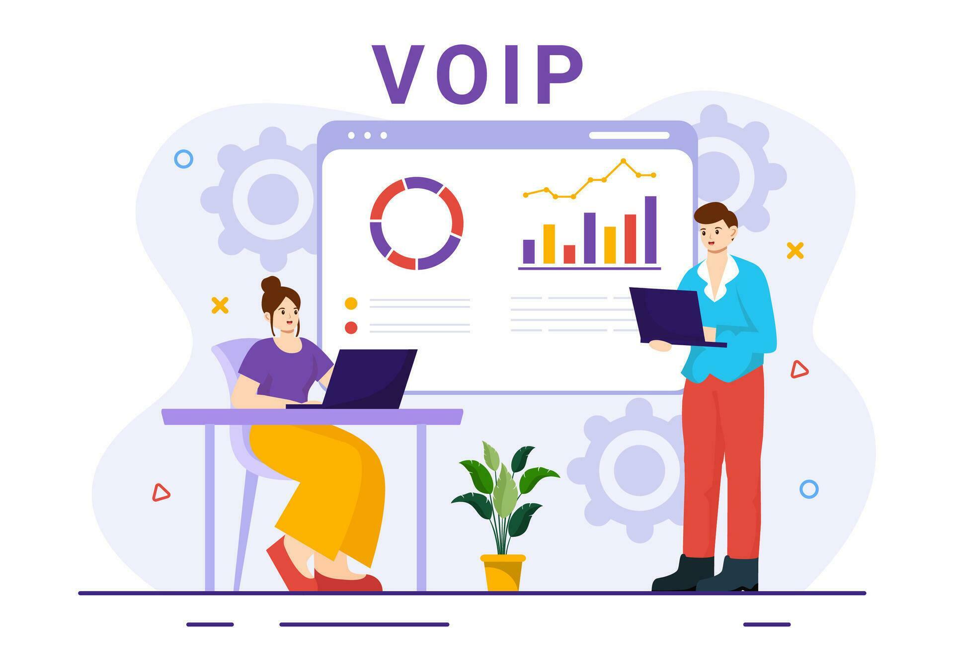 VOIP or Voice Over Internet Protocol Vector Illustration with Telephony ...