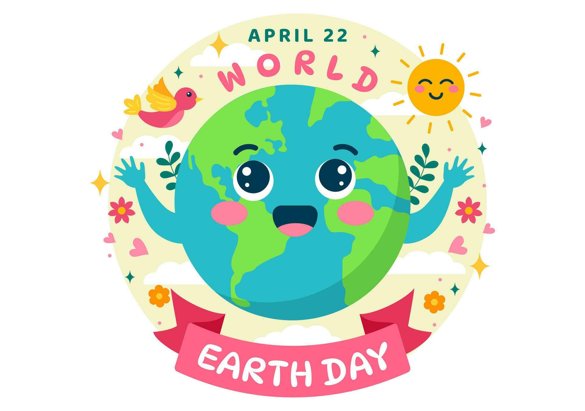 World Earth Day Vector Illustration on April 22 with World Map and ...