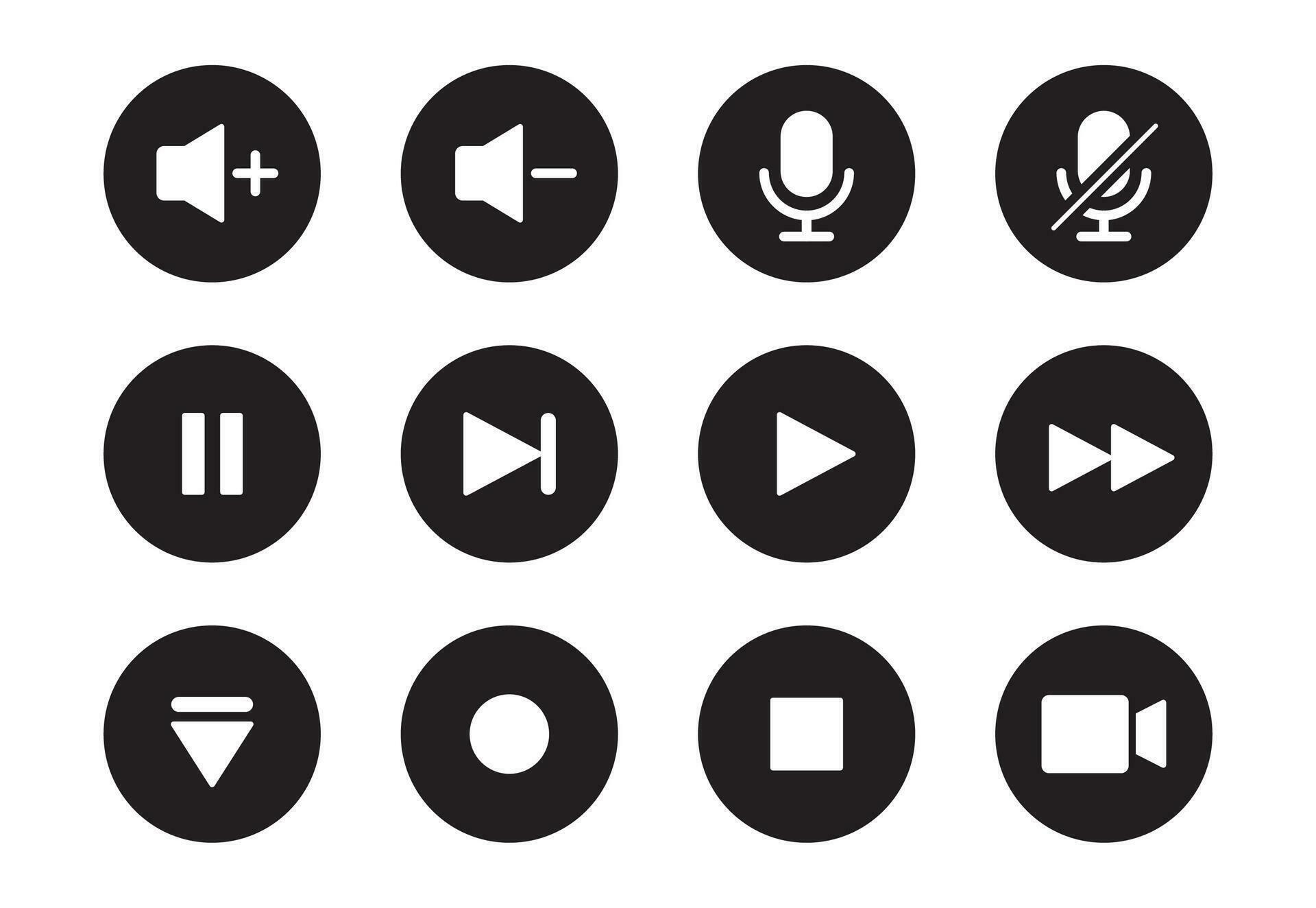 Audio, video, music player button icon. Sound control, play, pause ...