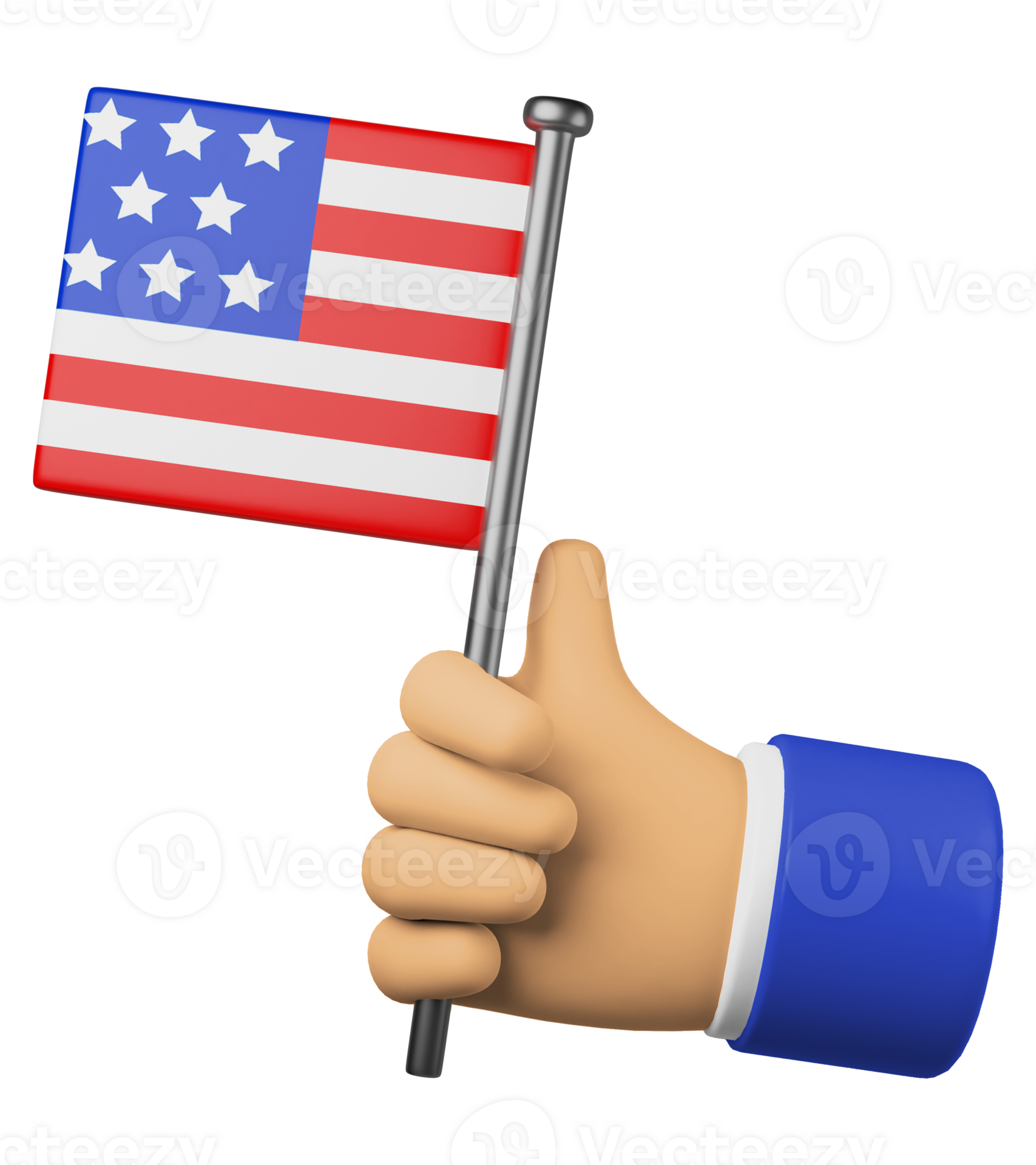 3d Illustration Hand Holding National Flag Of United States America