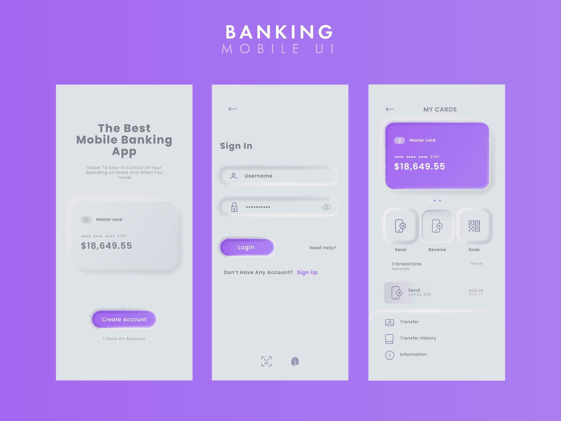 Online Banking Mobile App UI Kit Including as Login, Sign Up, Cards ...