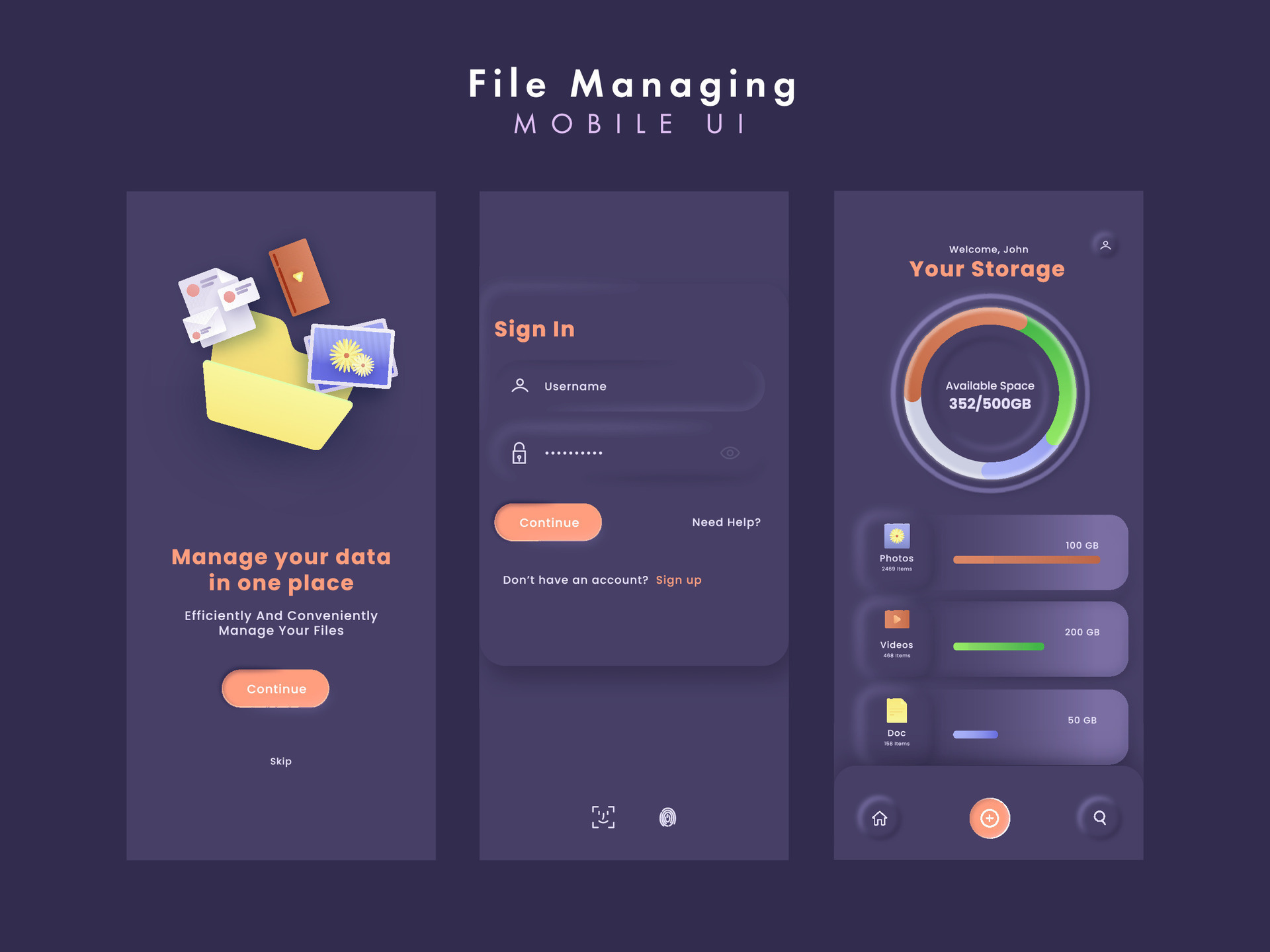 File Managing Mobile App Ui Kit Including As Login Sign Up Data