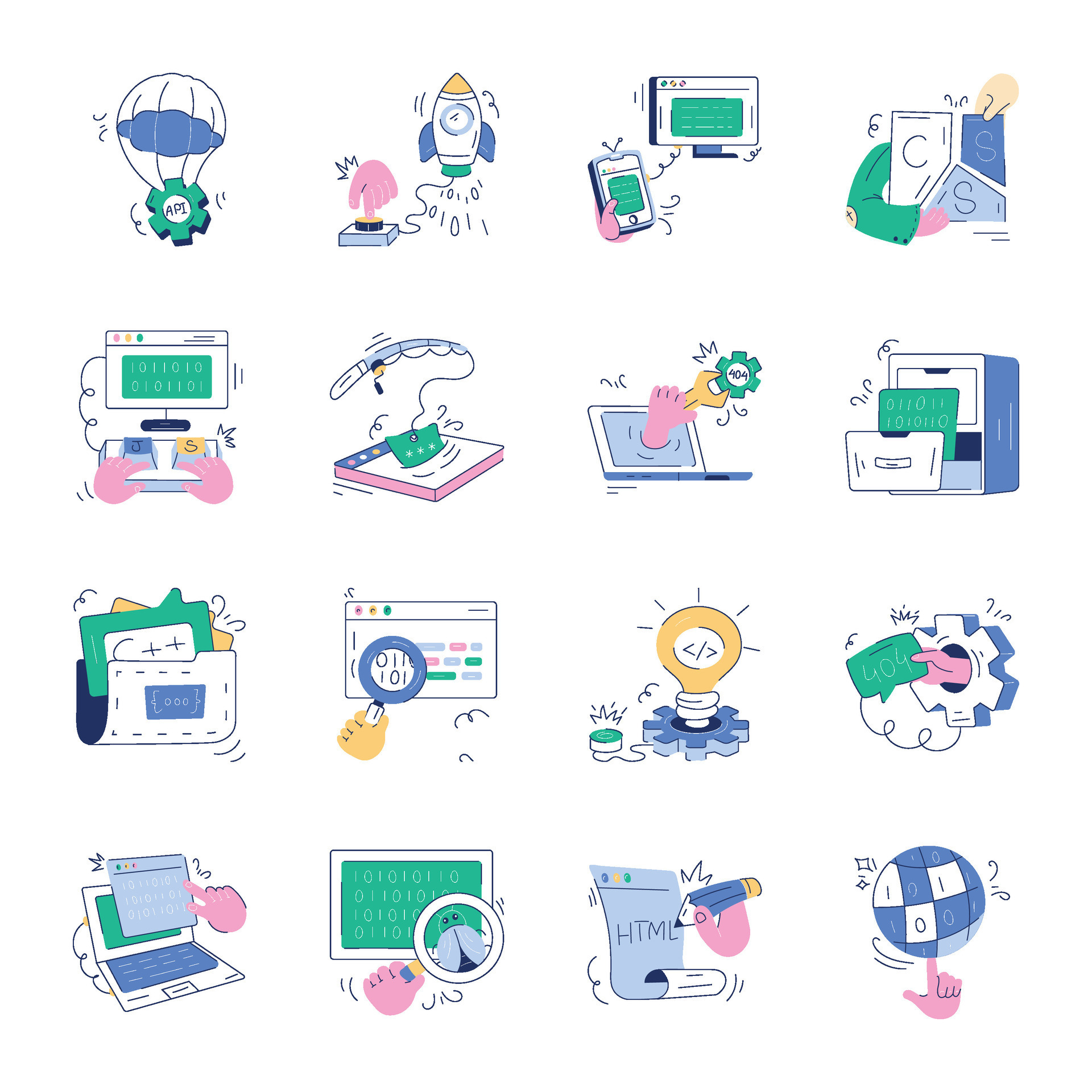 Collection of Source Code Doodle Mini Illustrations 36156473 Vector Art ...