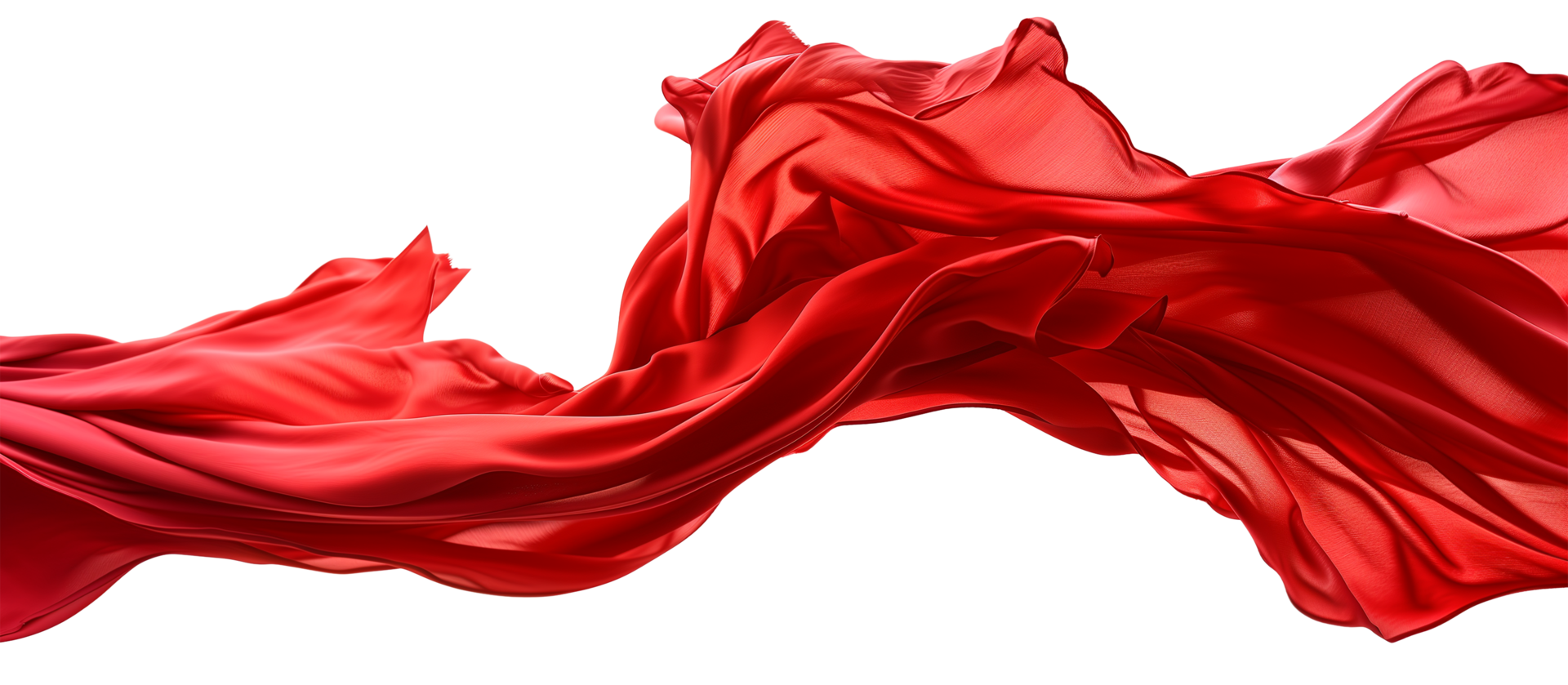 Ai Generated Flying Red Silk Fabric Waving Satin Cloth Isolated On