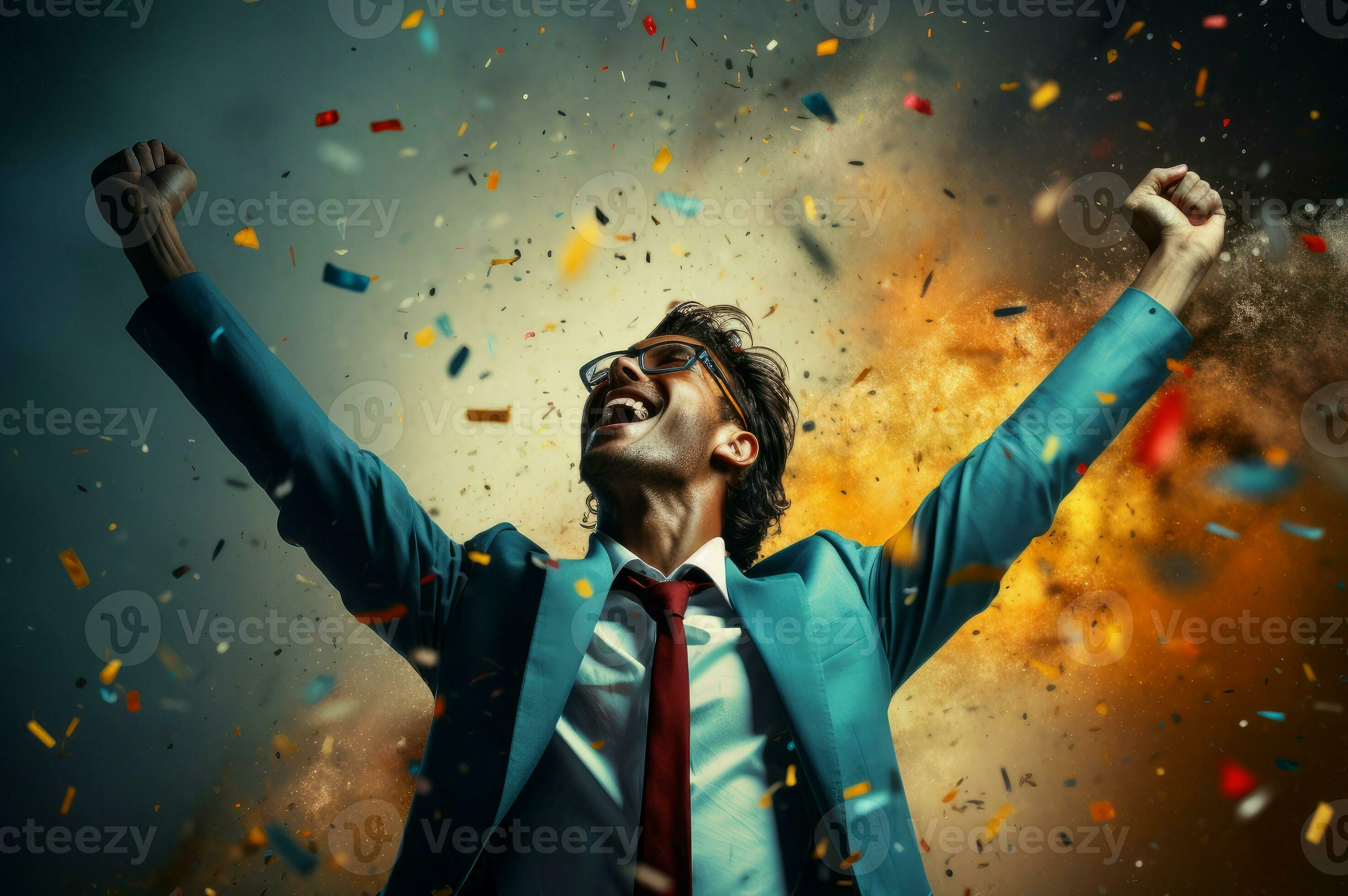 AI generated Victorious man suit celebrating success. Generate Ai ...