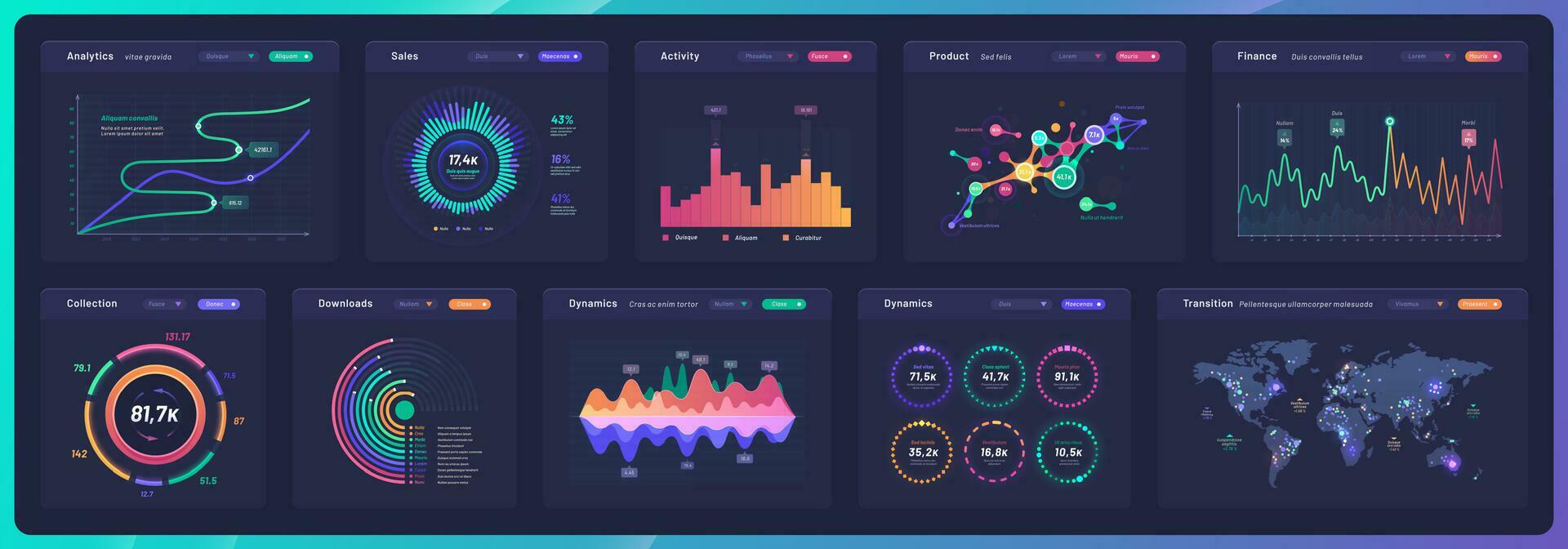Dashboard data charts, infographics graphs 36167594 Vector Art at Vecteezy