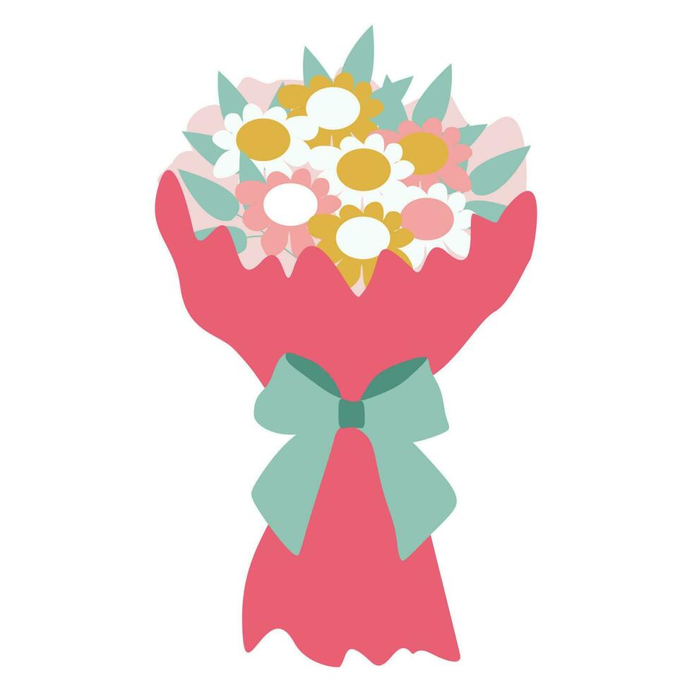 Bouquet Of Flowers Flat Style Vector Illustration Isolated On White Floral Present For Holiday