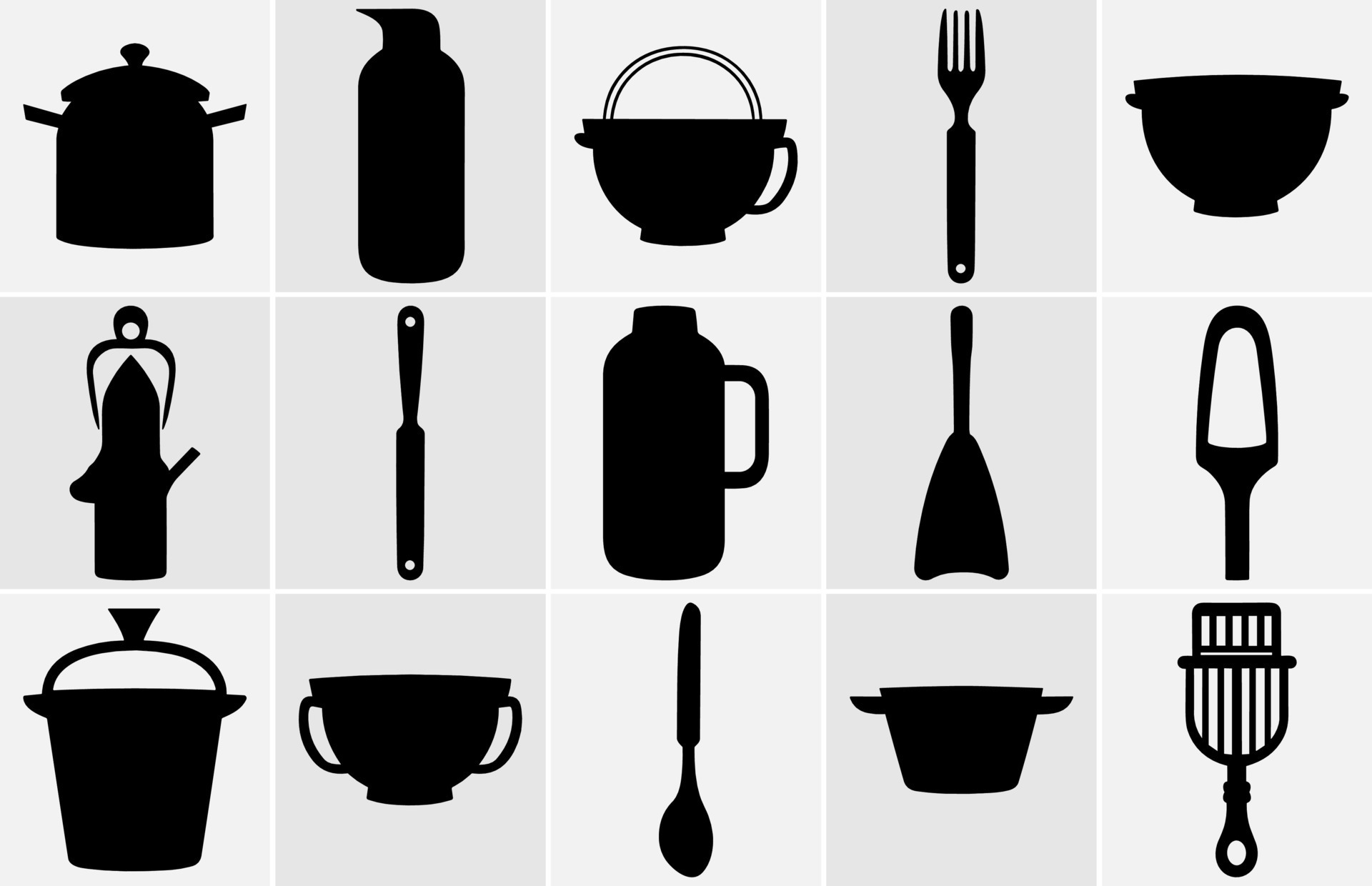 Kitchen tools silhouette, Kitchen utensils silhouette-Vector Silhouette ...
