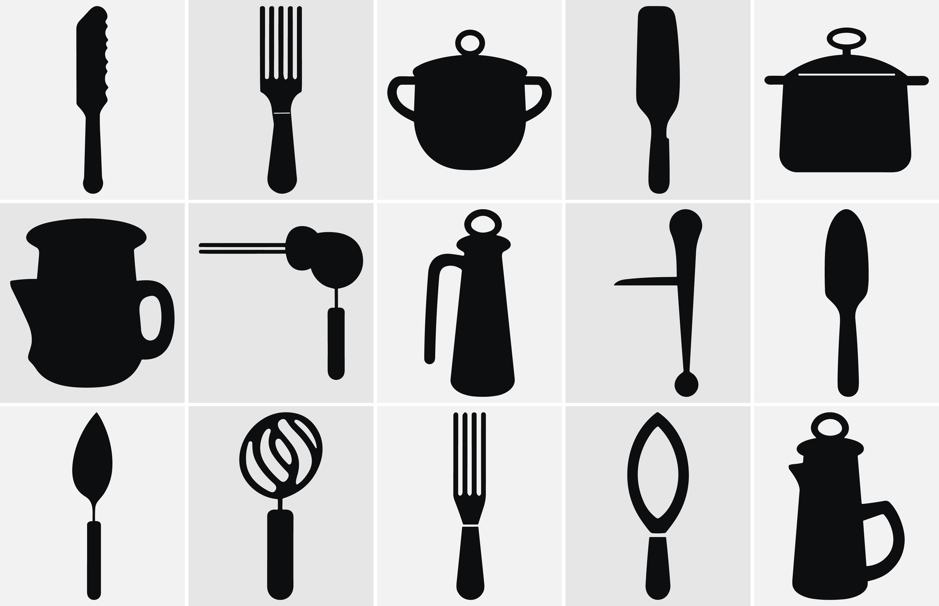Kitchen tools silhouette, Kitchen utensils silhouette-Vector Silhouette ...