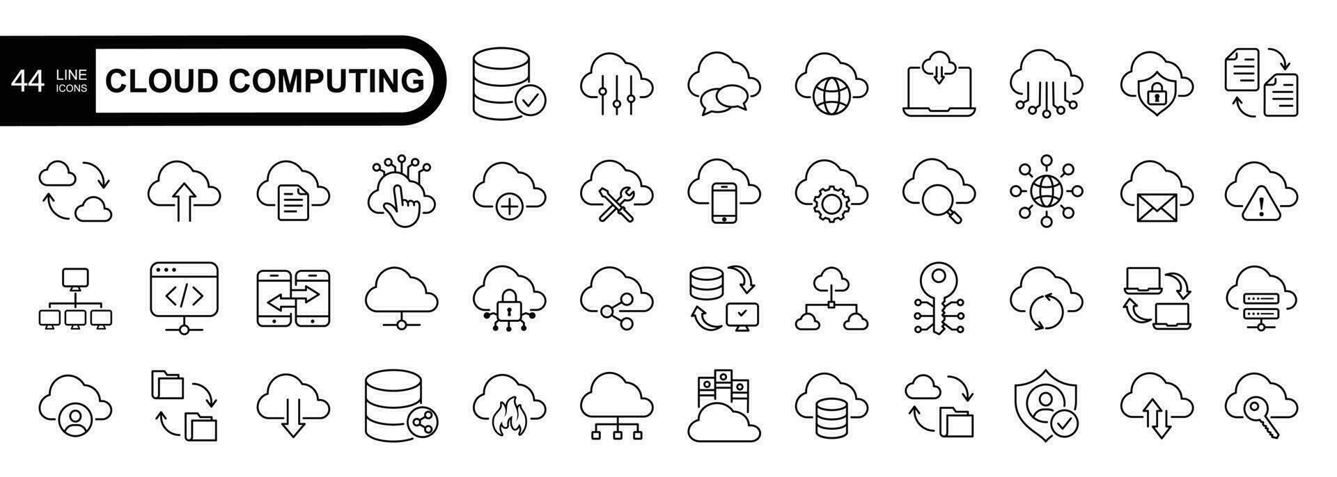Cloud computing editable stroke outline icon set. Cloud technology ...