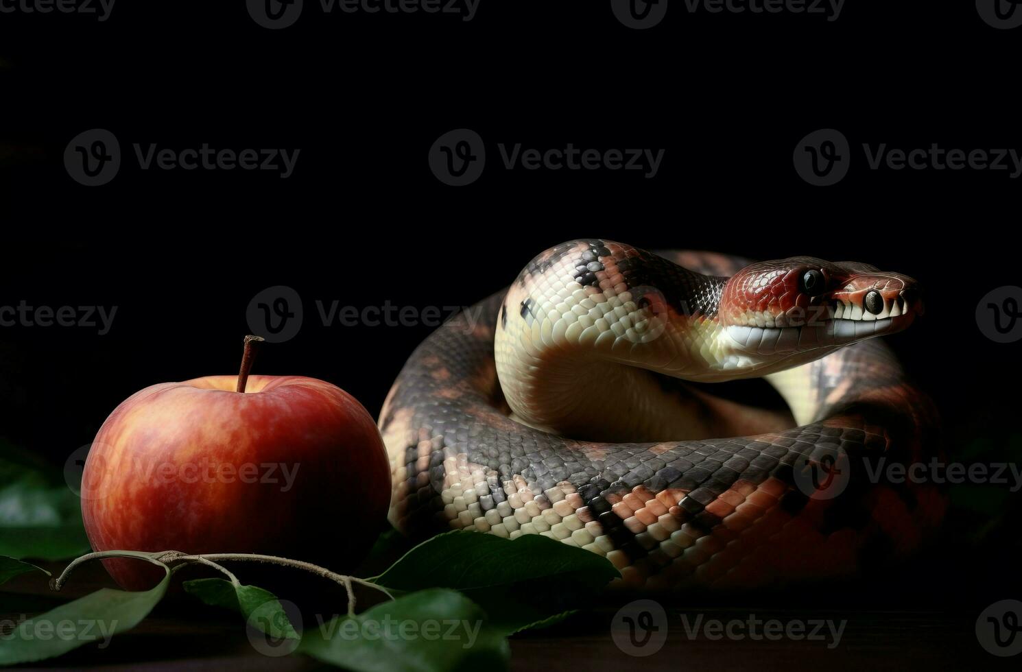 AI generated Snake evil with forbidden apple sin. Generate ai 36171015 Stock Photo at Vecteezy