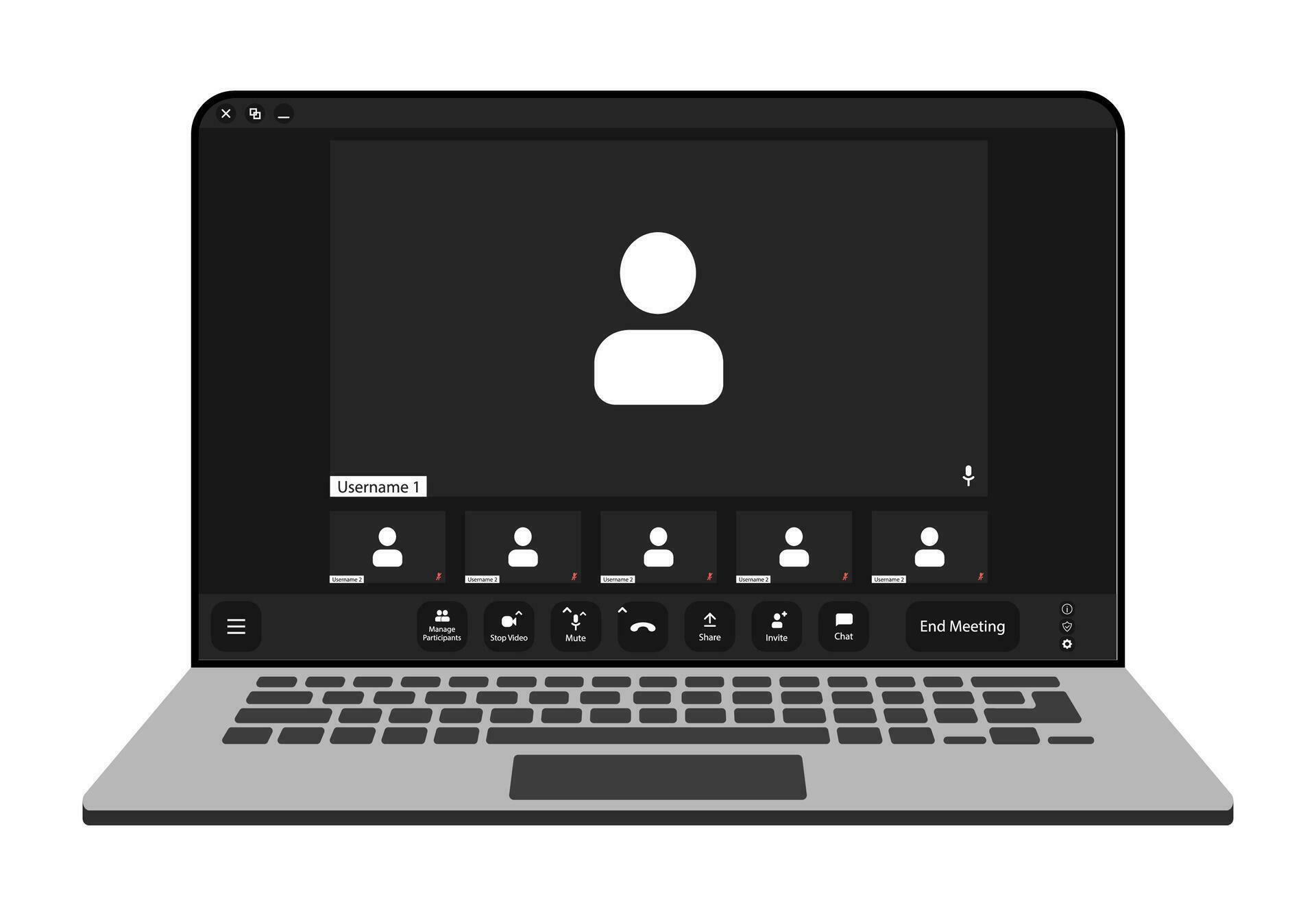 Videocall interface, video call screen icons and UI template for laptop ...