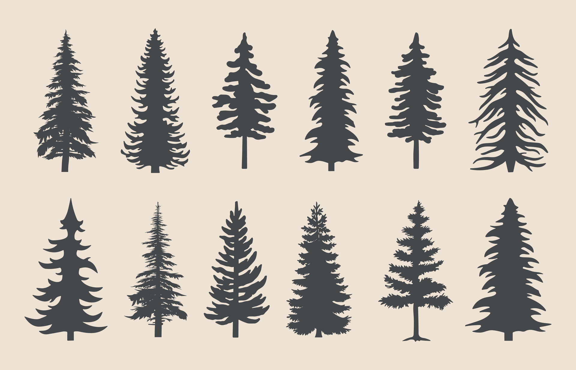 professional pine trees silhouette vector art 36171939 Vector Art at ...