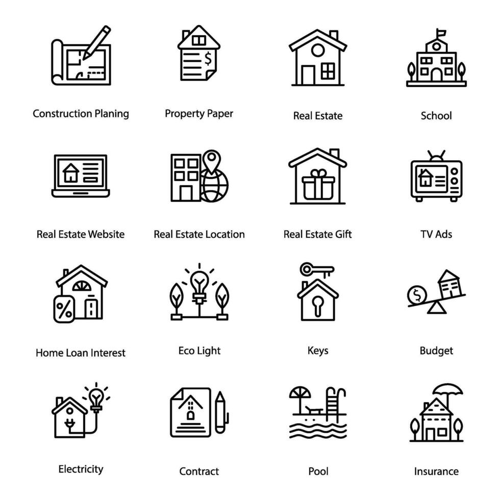 Real Estate and Property Line Icons Pack 36173265 Vector Art at Vecteezy