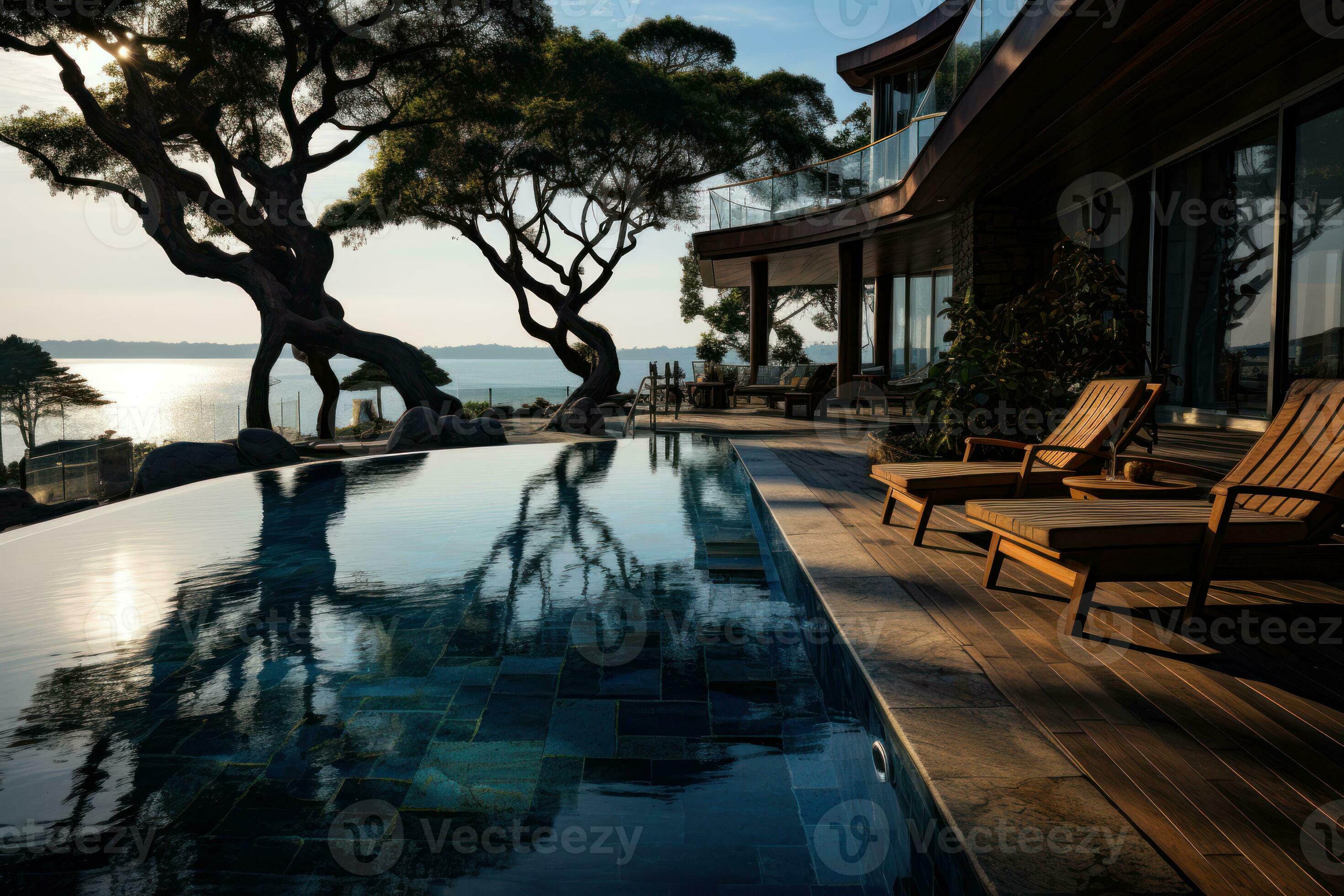 AI generated Pool perfection with scenic views of a luxuriant tree ...