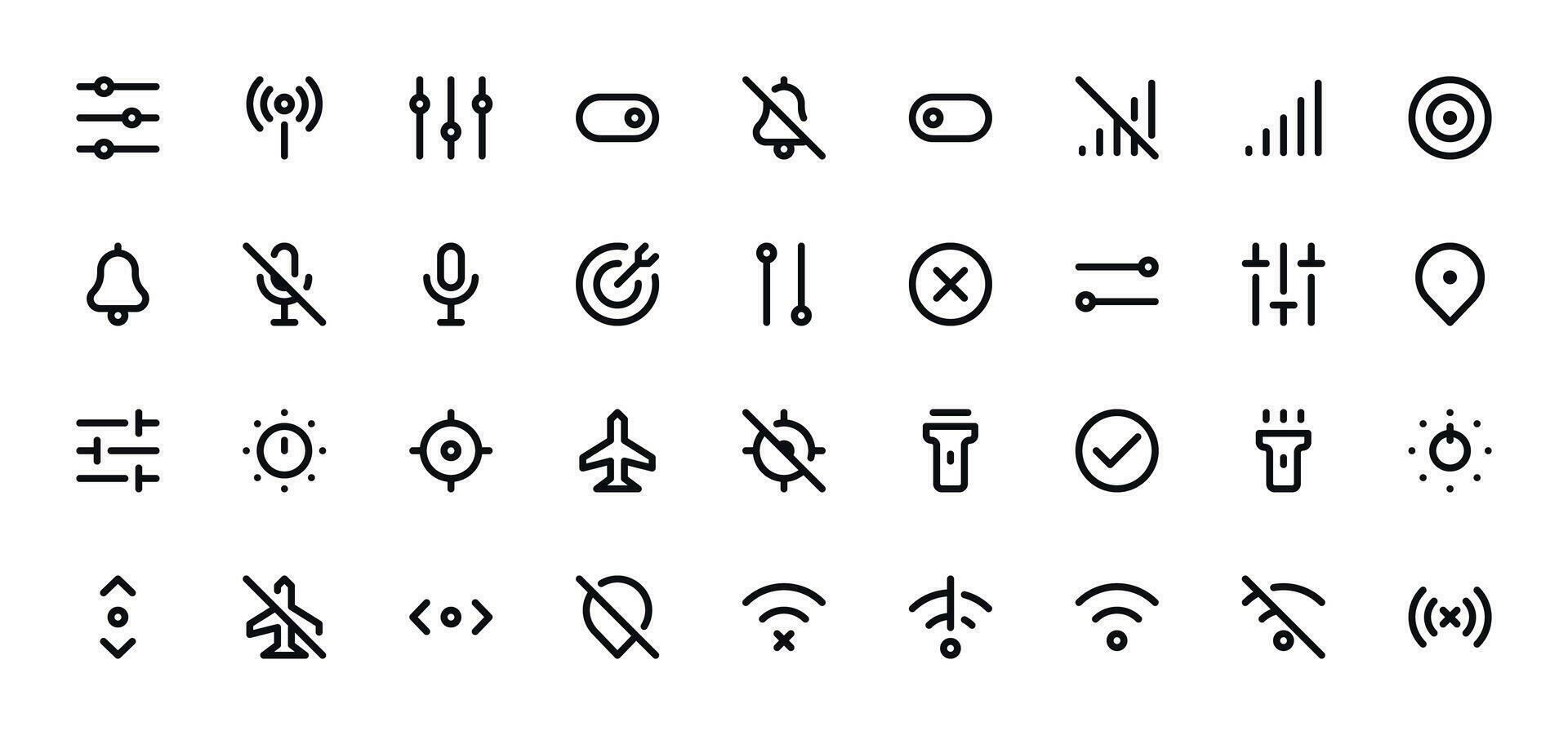 Toggles Icon Set - Switches, Controls, Interface Toggle Symbols Vector ...