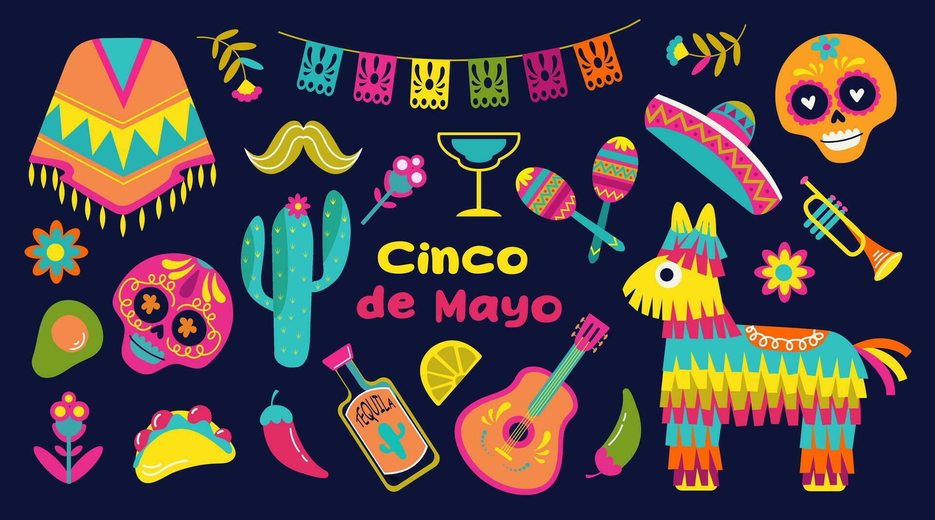 Cinco de Mayo sticker set, May 5, federal holiday in Mexico. Set ...