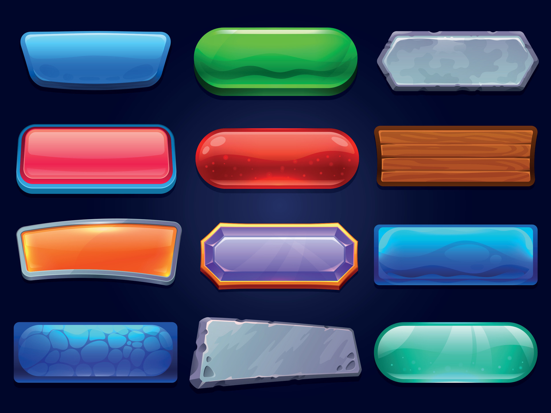 Game buttons. Gaming options panel, menu interface frames and game UI ...