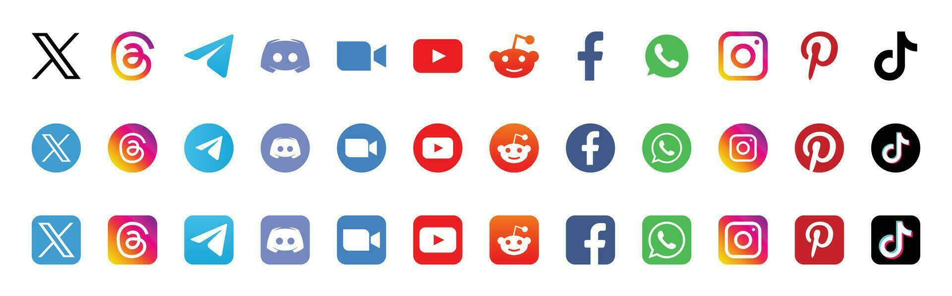 Major Social Media Brands Logo Icons Set Facebook Instagram Twitter