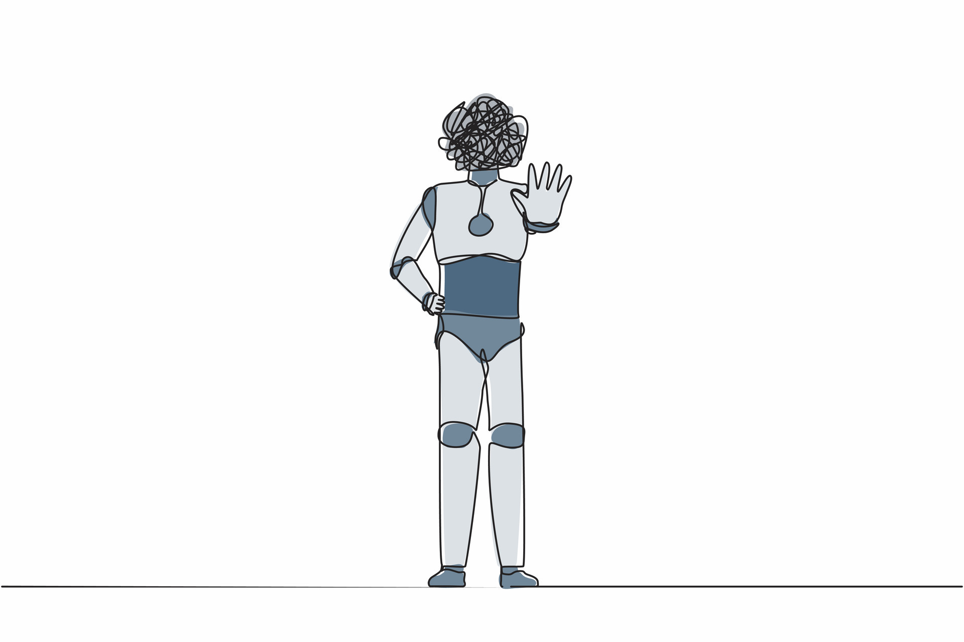 Single one line drawing robot with round scribbles instead of head ... Single one line drawing robot with round scribbles instead of head ...