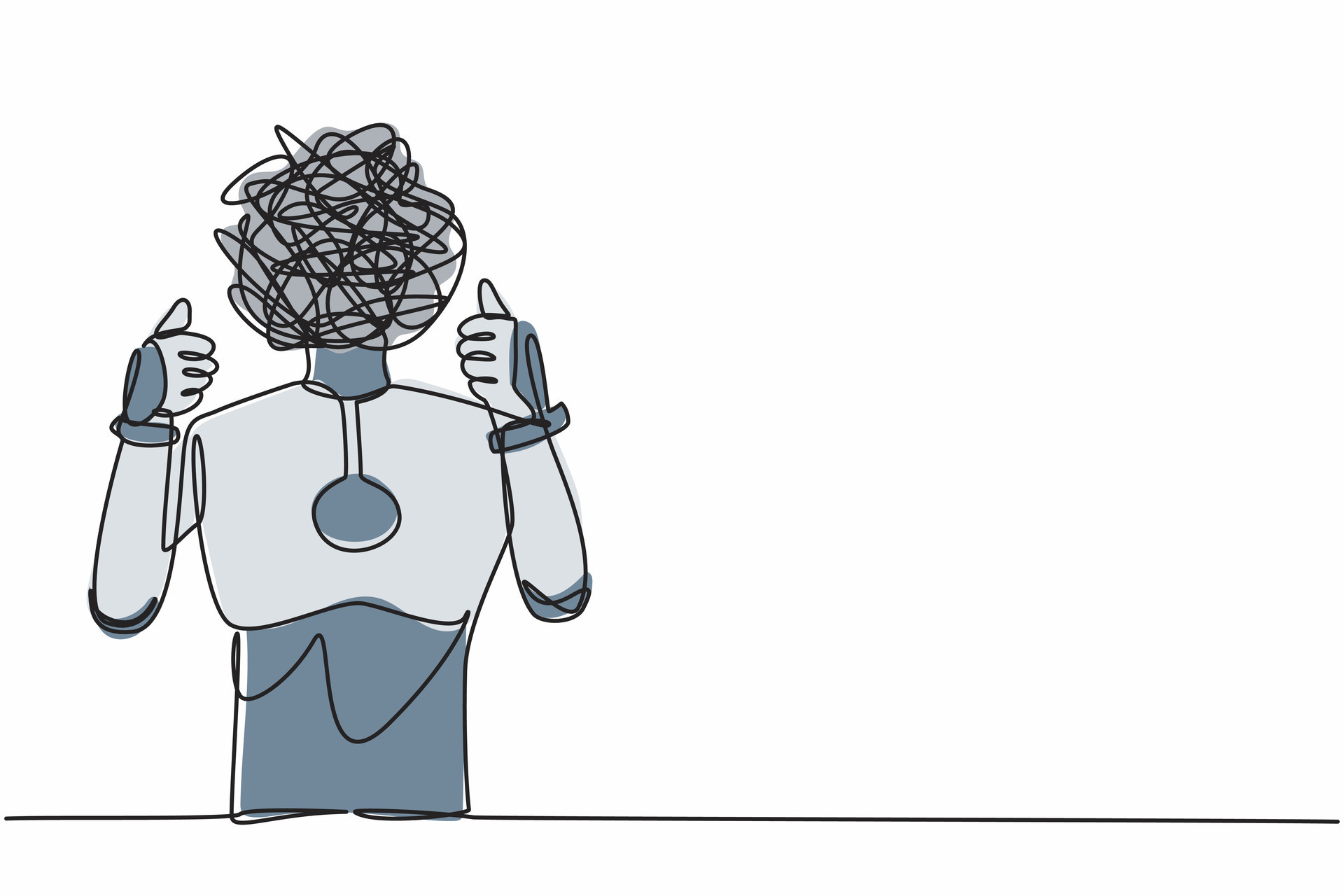 Continuous One Line Drawing Robot With Round Scribbles Instead Of Head Confused Robot Showing