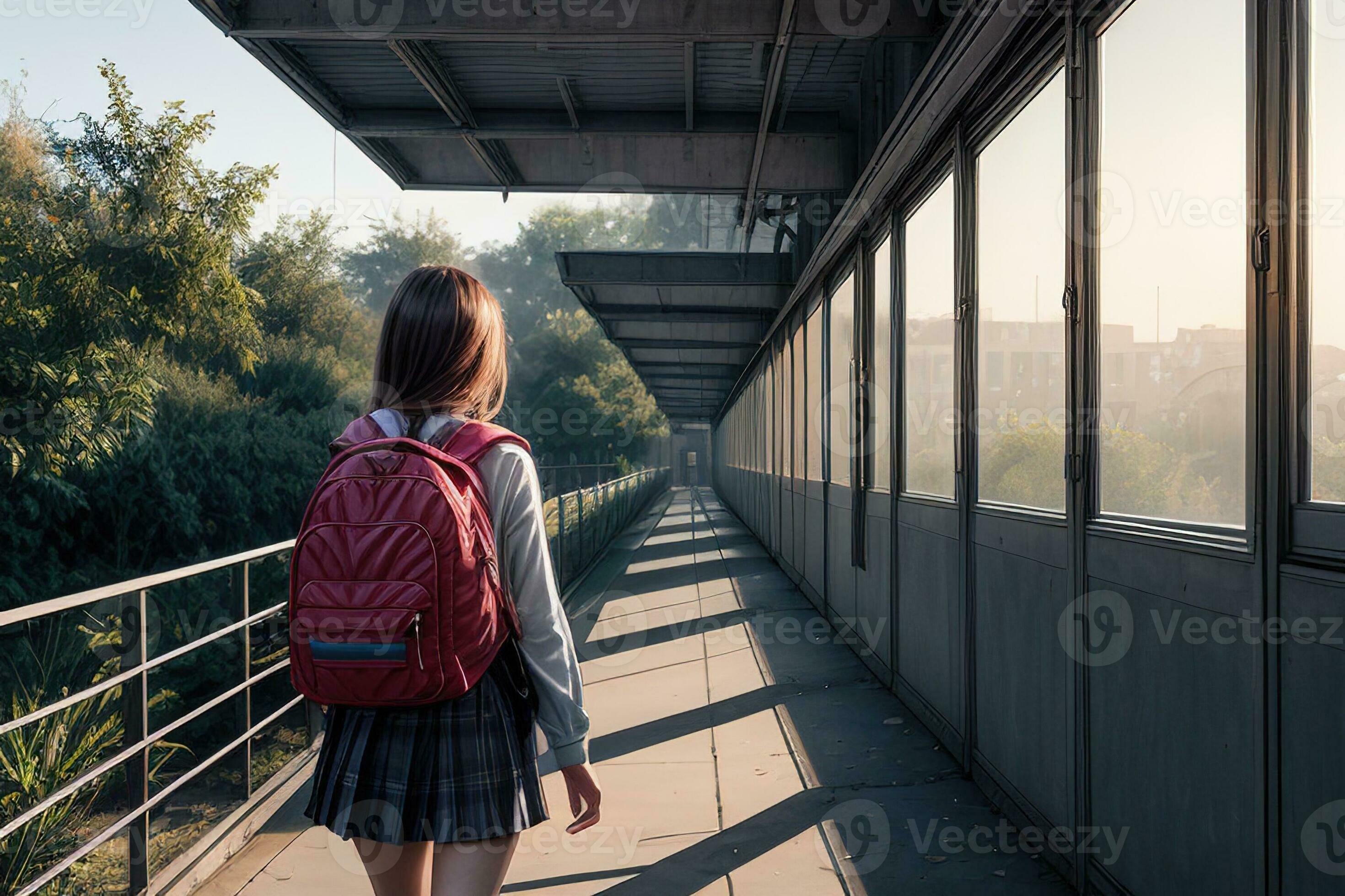 AI generated girl going to school, digital art illustration, Generative ...