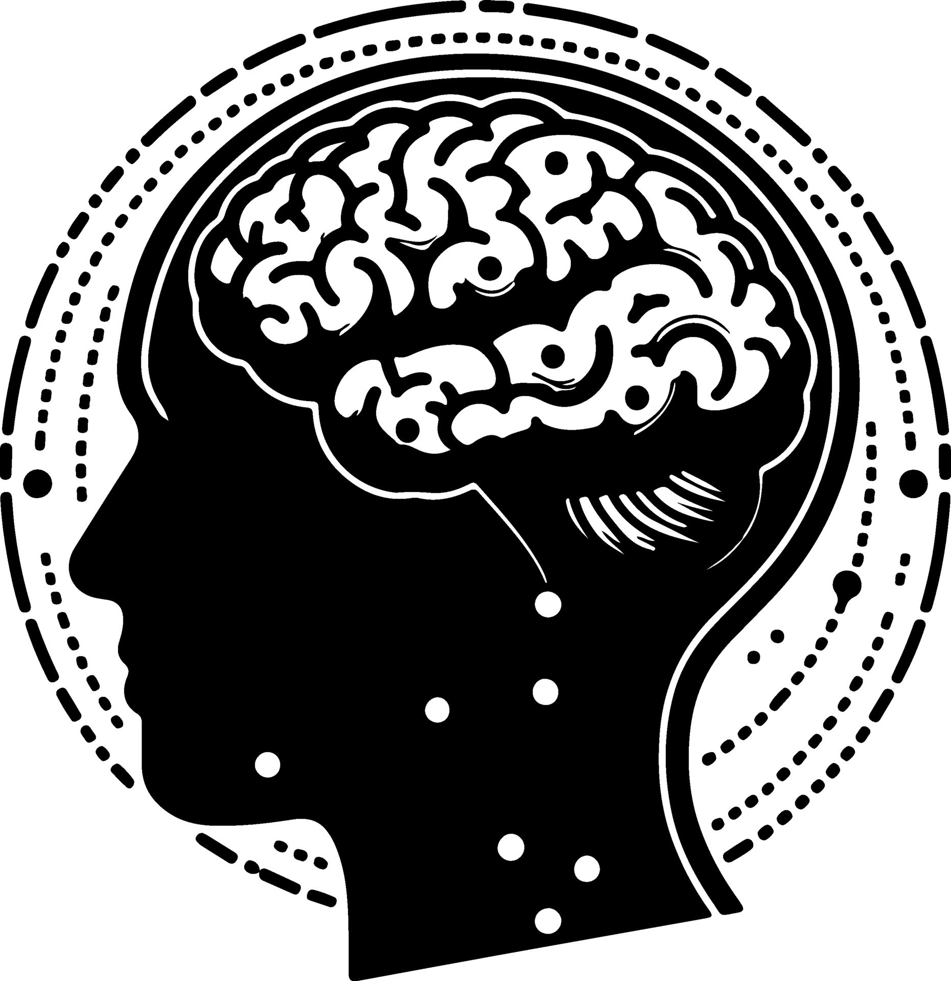 AI generated head of human think brain idea icon flat black line stroke ...