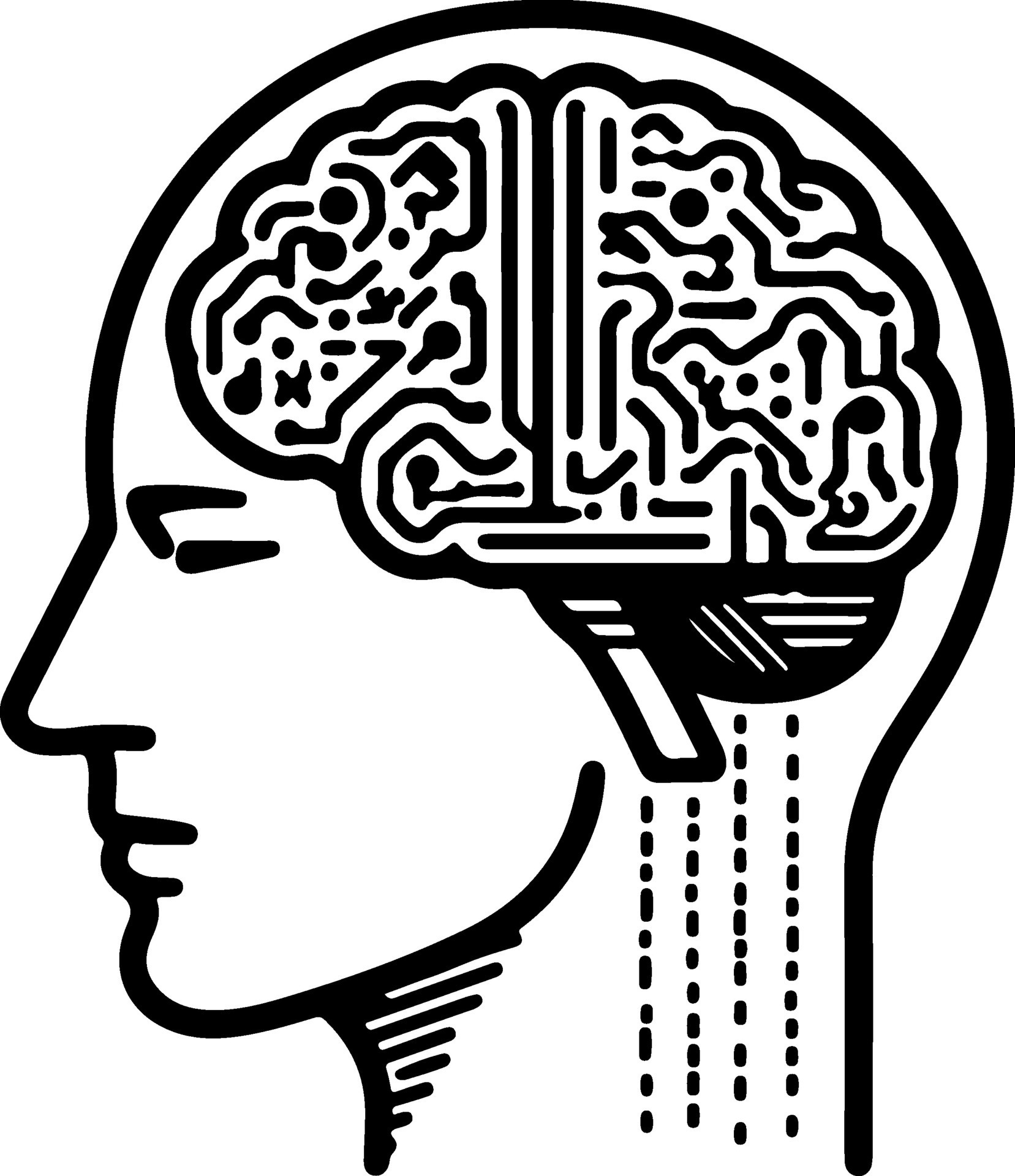 AI generated head of human think brain idea icon flat black line stroke ...