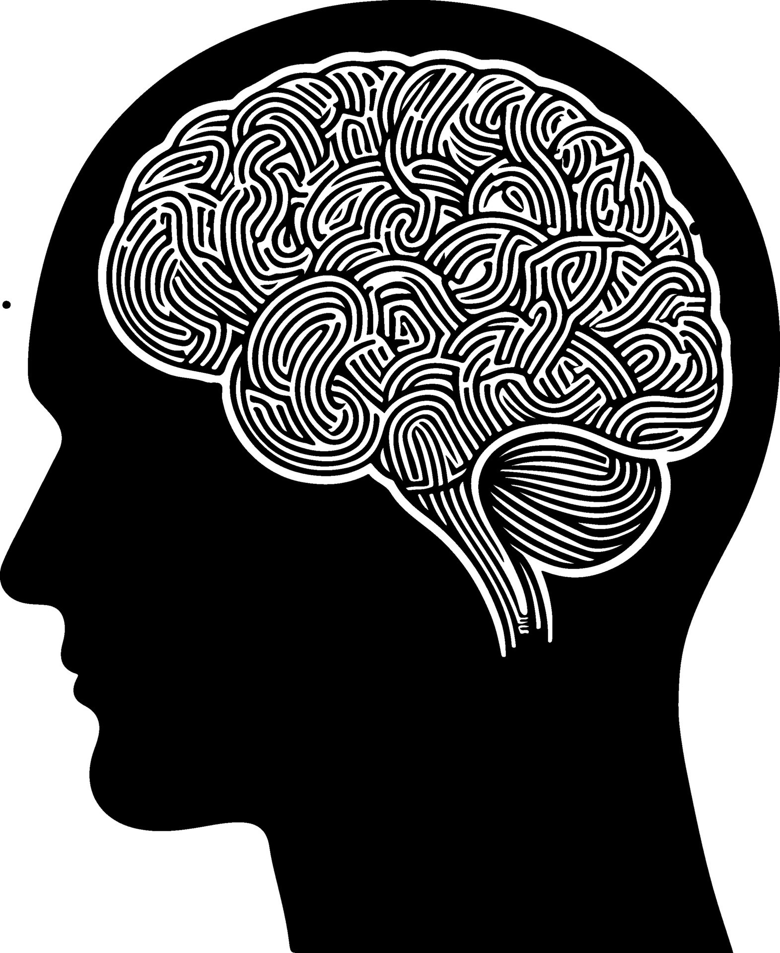AI generated head of human think brain idea icon flat black line stroke ...