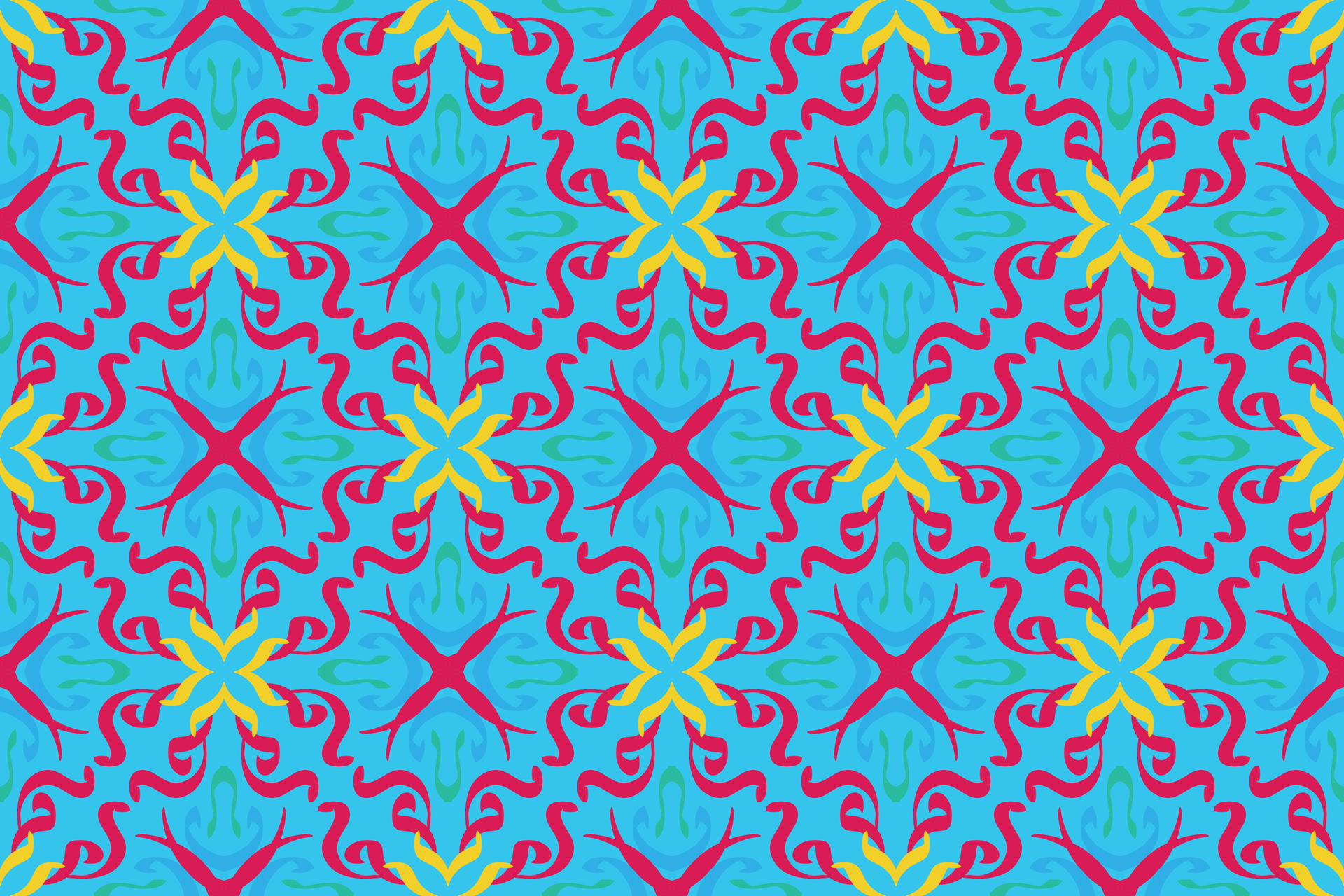 Pattern With Floral And Geometric Elements Intersecting Curved And