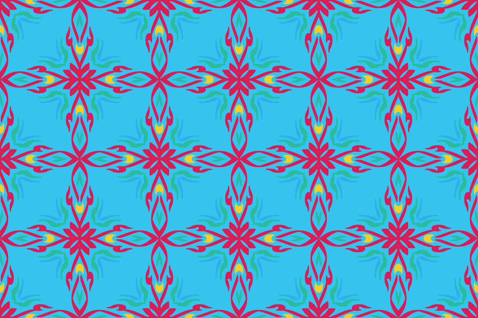 Pattern With Floral And Geometric Elements Intersecting Curved And
