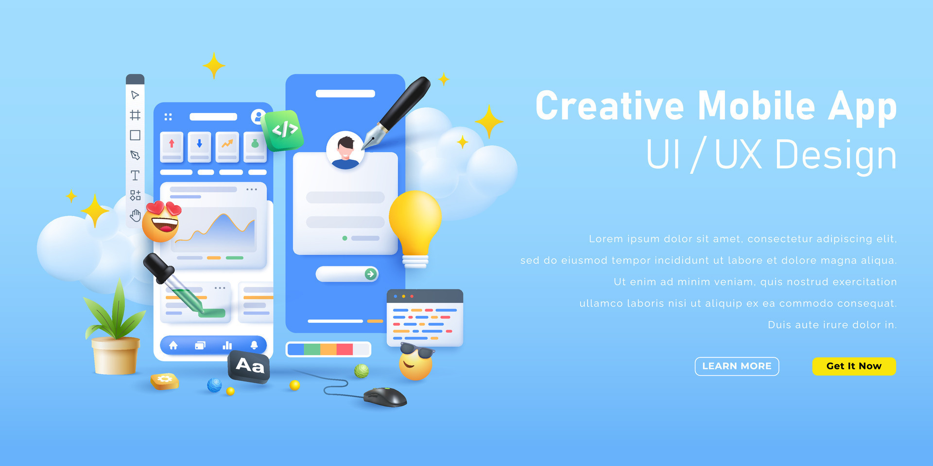 Mobile app UI UX design and coding development concept illustration ...