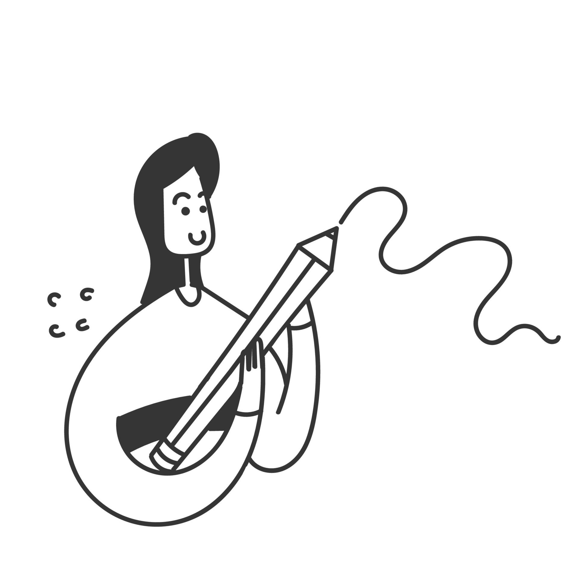 Hand Drawn Doodle Woman Holding Big Pencil Cartoon Illustration