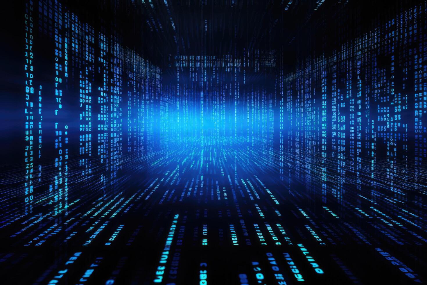 AI generated binary code on the dark blue background, 3d rendering computer digital image ...