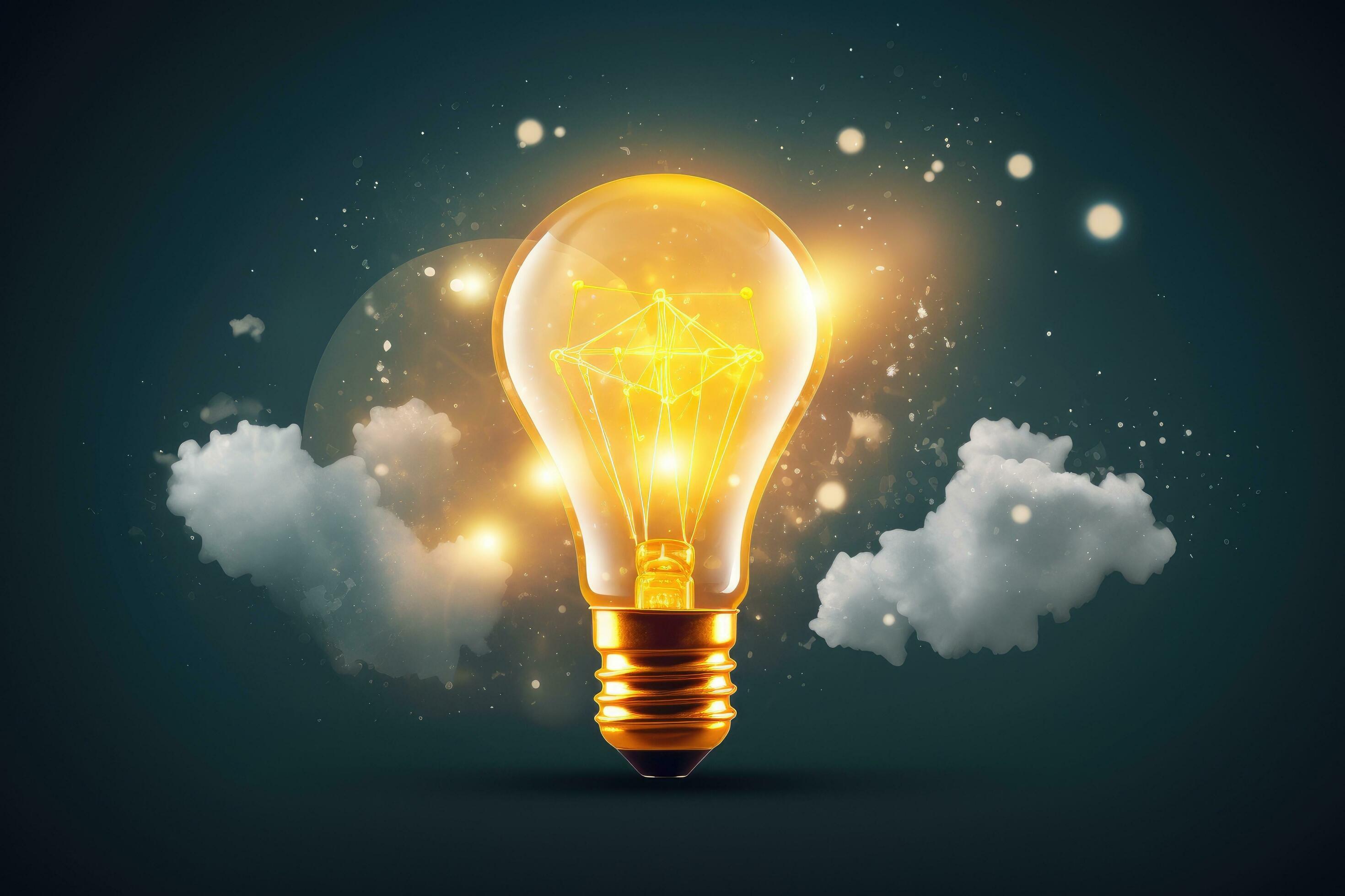AI generated Glowing glass light bulb on dark background. Idea concept. Vector illustration ...