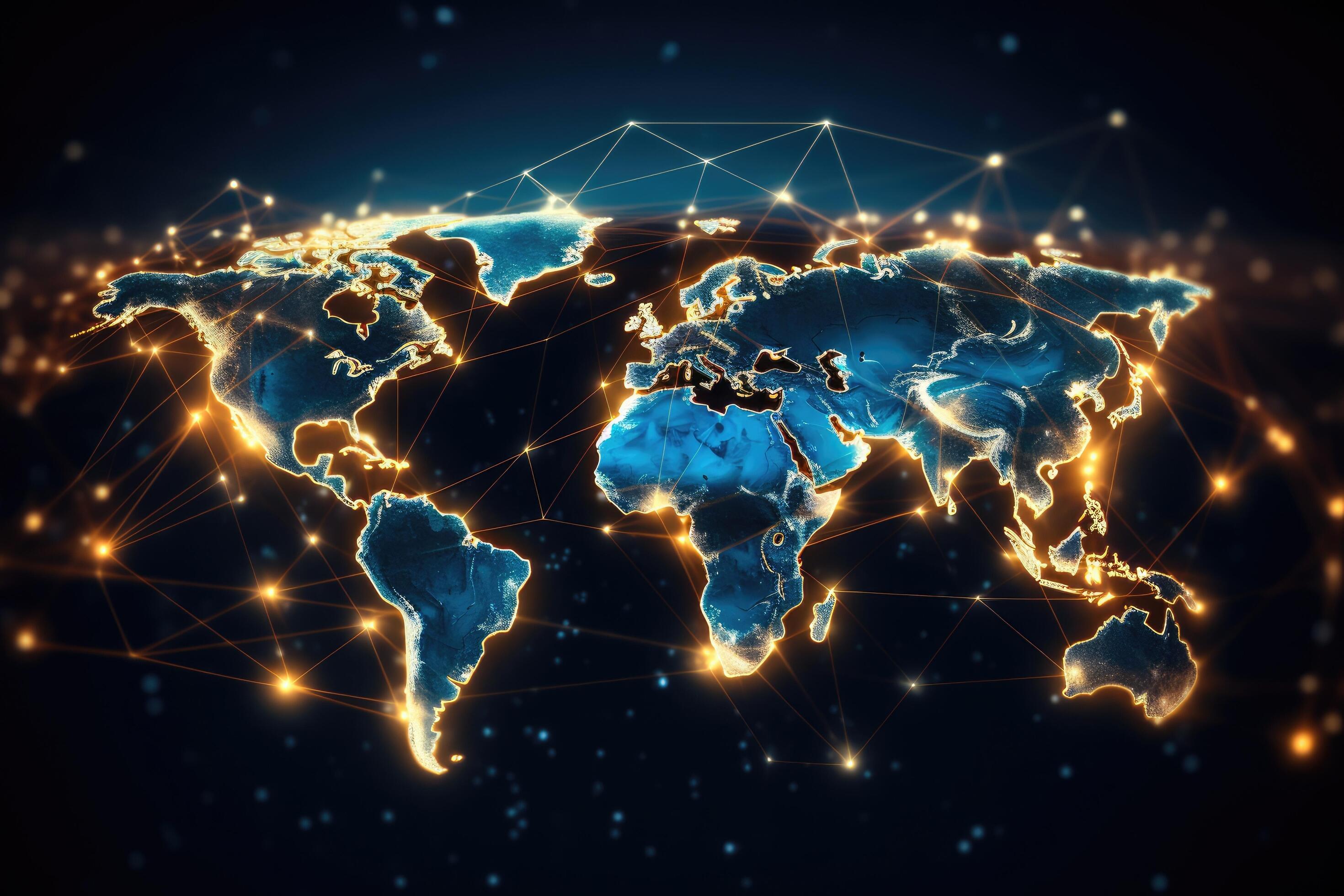 AI generated World map with glowing lines and dots. Global network ...