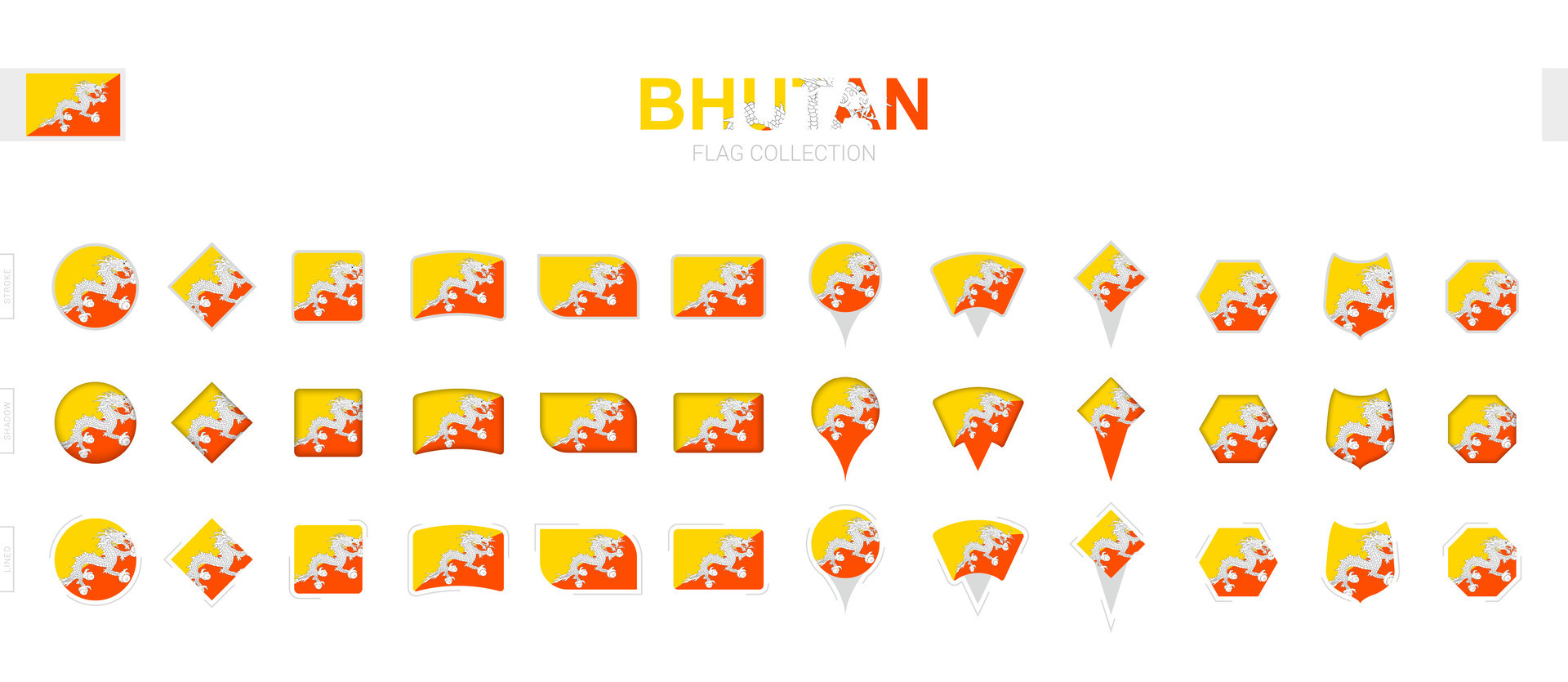 Large collection of Bhutan flags of various shapes and effects ...