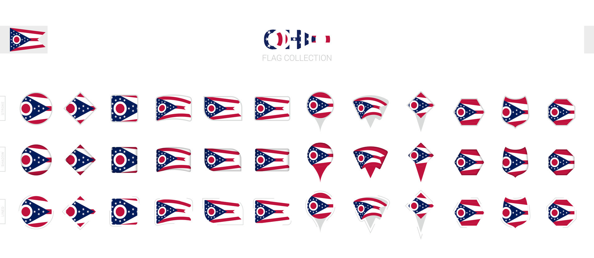 Large collection of Ohio flags of various shapes and effects. 36197252 Vector Art at Vecteezy