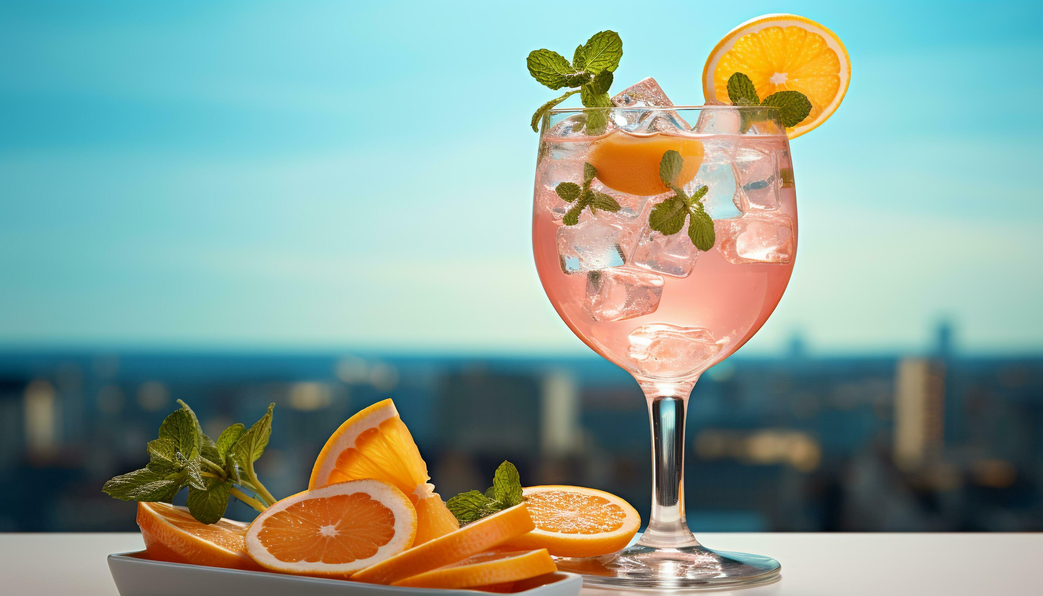 AI generated Refreshing citrus cocktail on wooden table, summer vibes generated by AI 36210544 ...