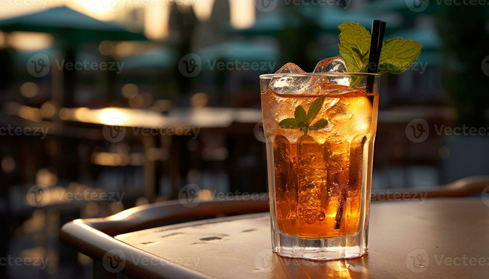 AI generated Refreshing summer cocktail on wooden table at outdoor bar generated by AI 36210617 ...
