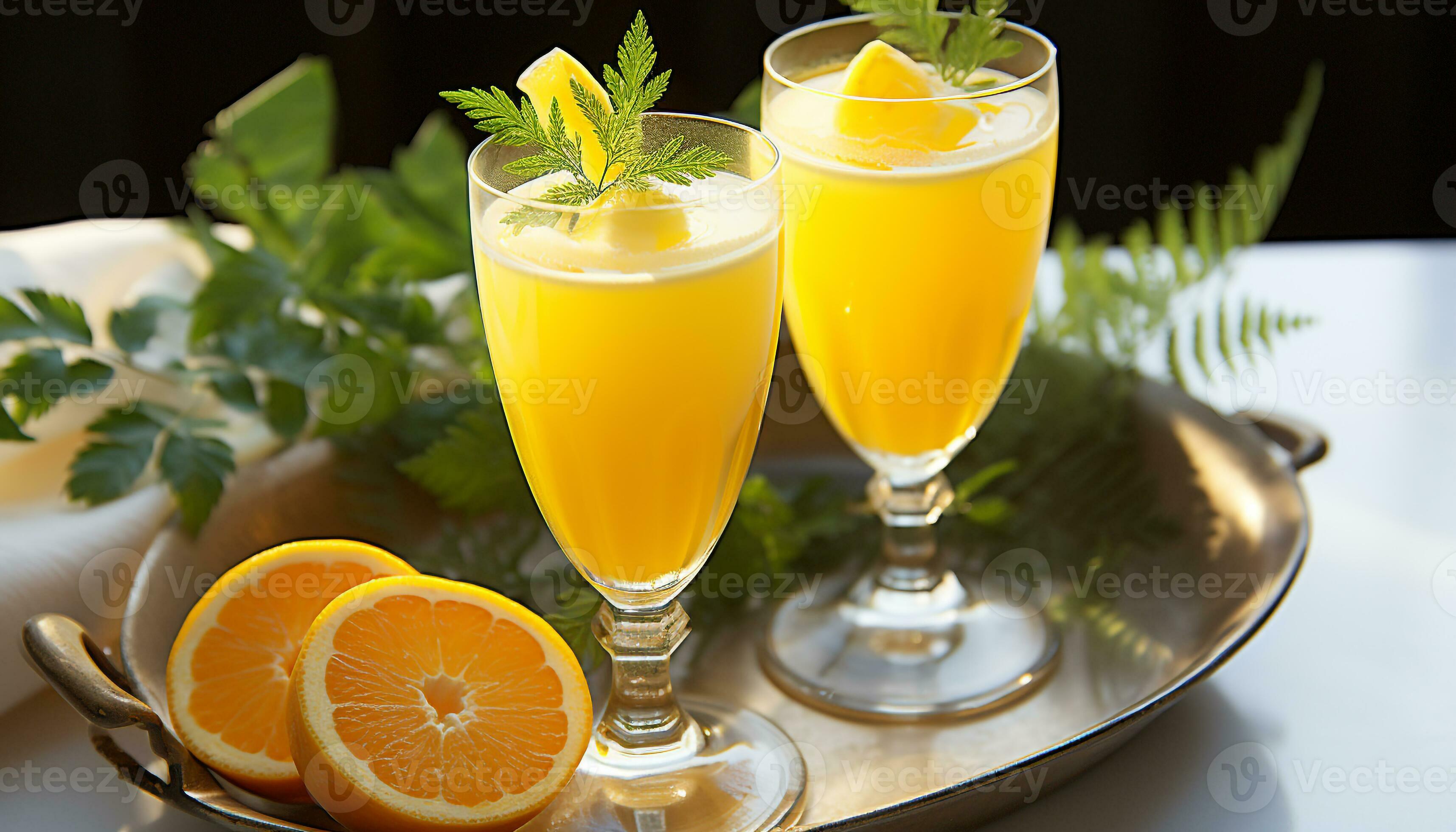 AI generated Refreshing citrus cocktail on wooden table, summer vibes generated by AI 36210636 ...