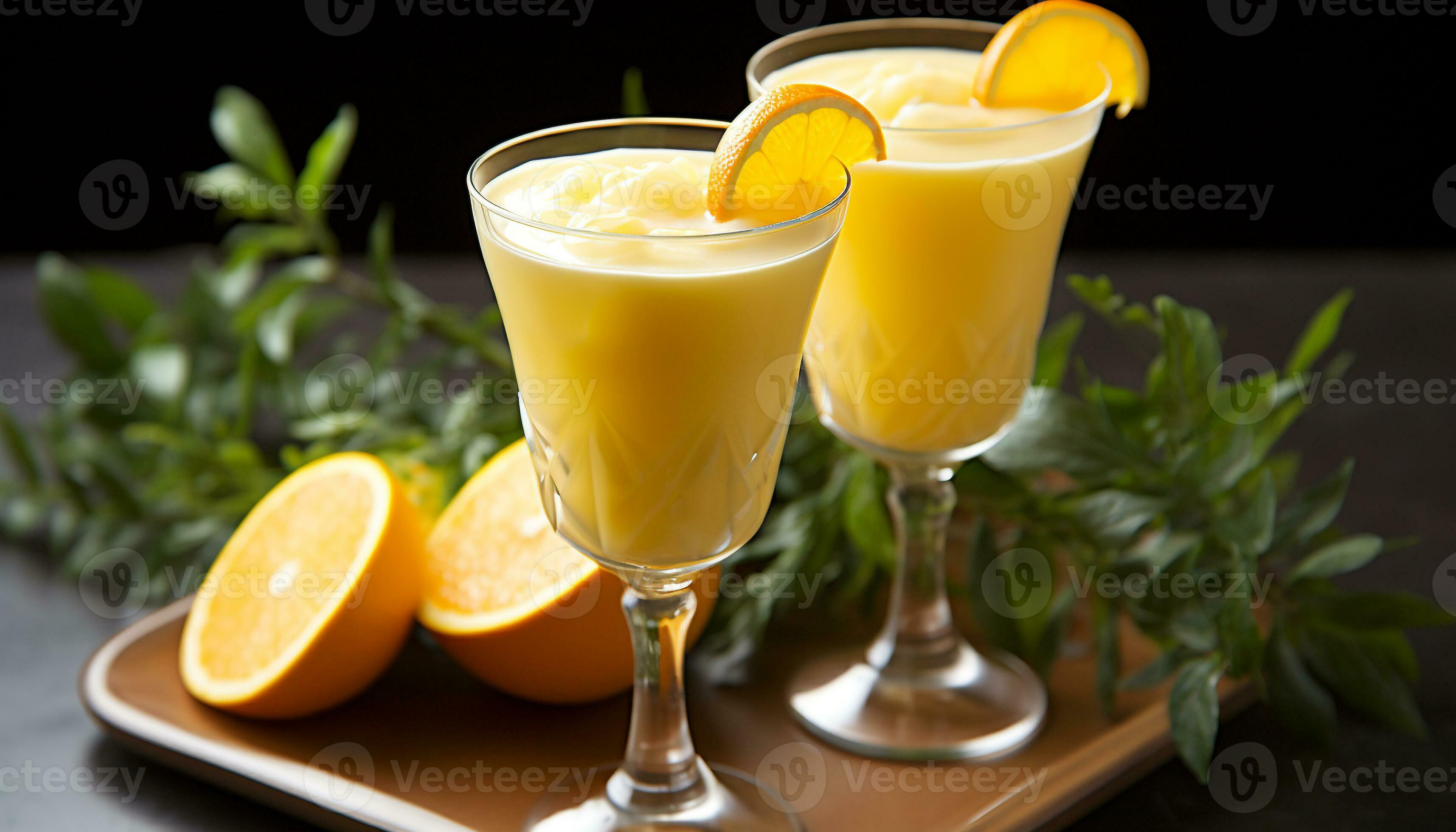 AI generated Refreshing citrus cocktail on wooden table, perfect summer drink generated by AI ...