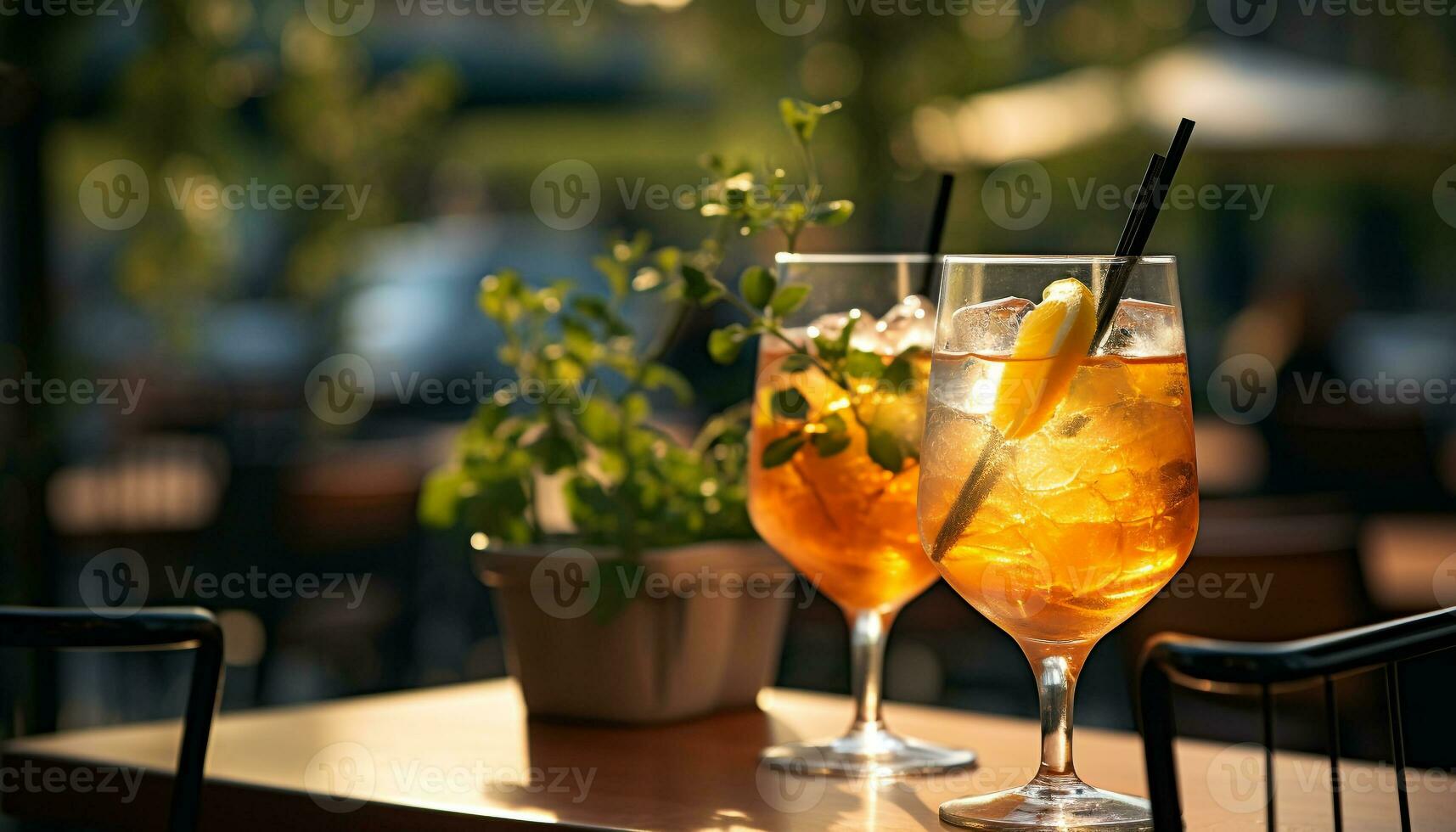 AI generated Refreshing cocktail on wooden table, summer relaxation generated by AI 36210680 ...