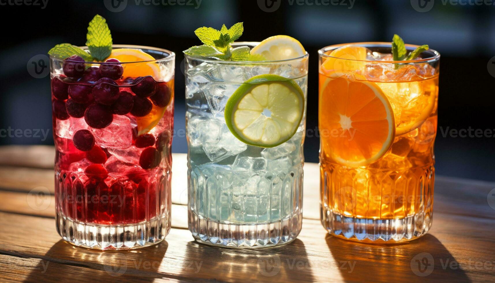 AI generated Refreshing cocktail on wooden table, summer party vibes generated by AI 36210701 ...