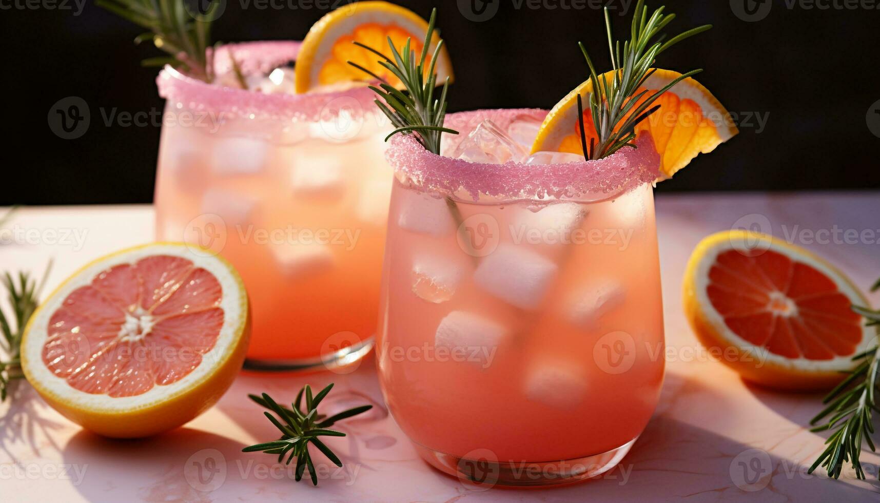 AI generated Refreshing citrus cocktail on wooden table, summer celebration generated by AI ...