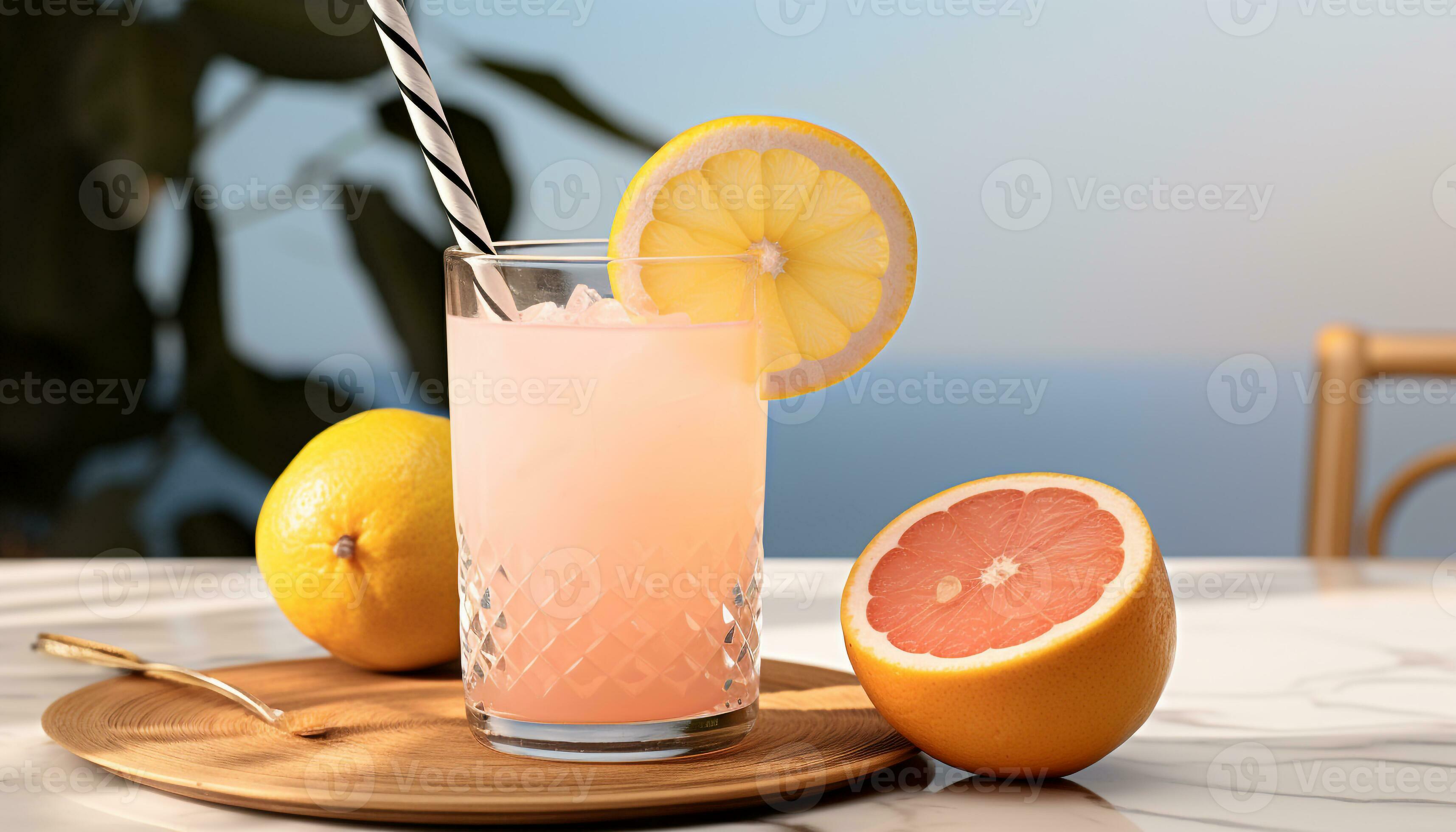 AI generated Refreshing citrus cocktail on wooden table, summer vibes generated by AI 36210889 ...