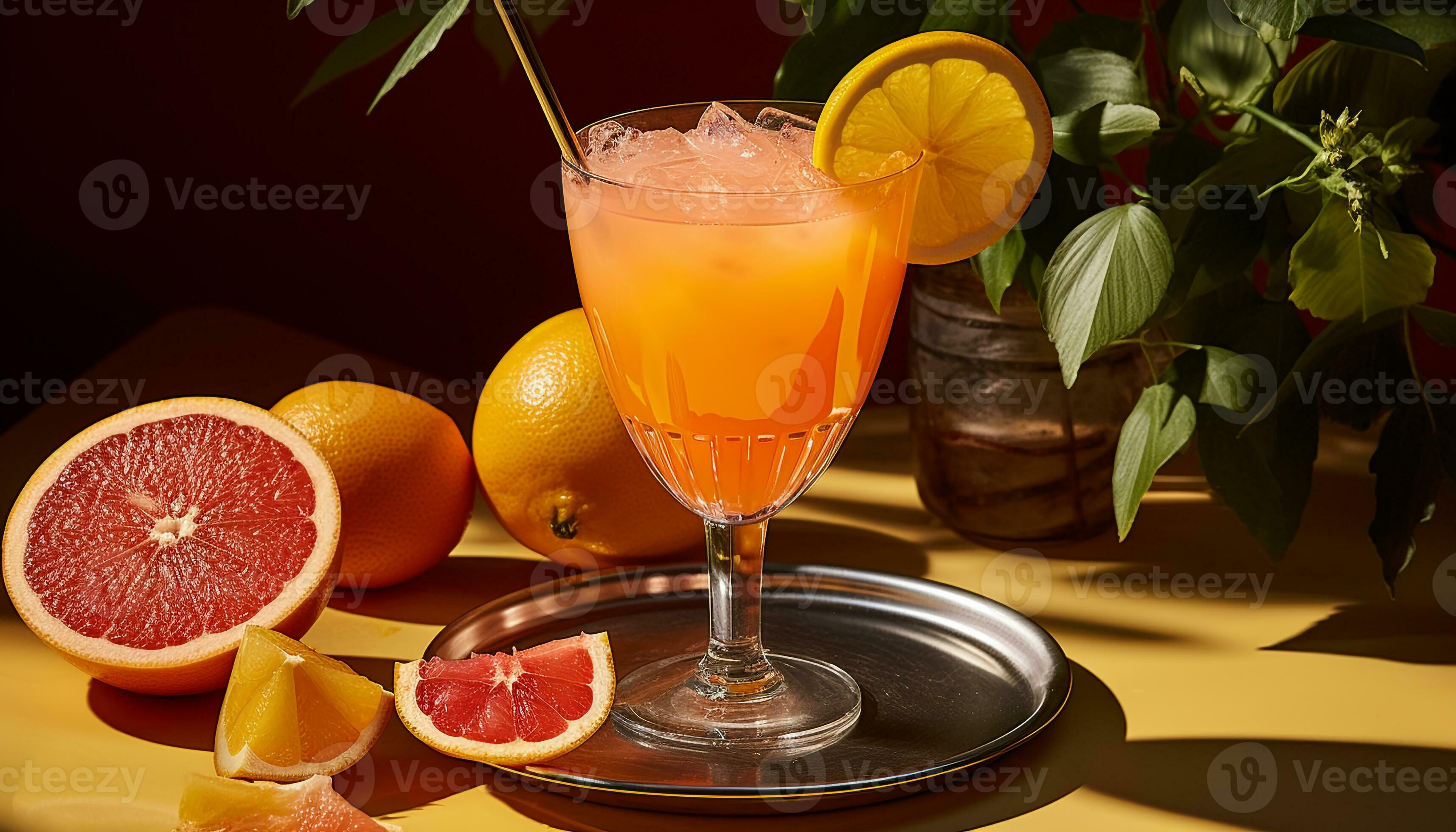 AI generated Refreshing citrus cocktail on wooden table, summer vibes generated by AI 36210899 ...