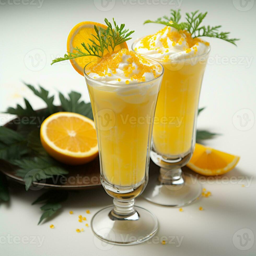 AI generated Refreshing citrus cocktail on wooden table, vibrant and bright generated by AI ...